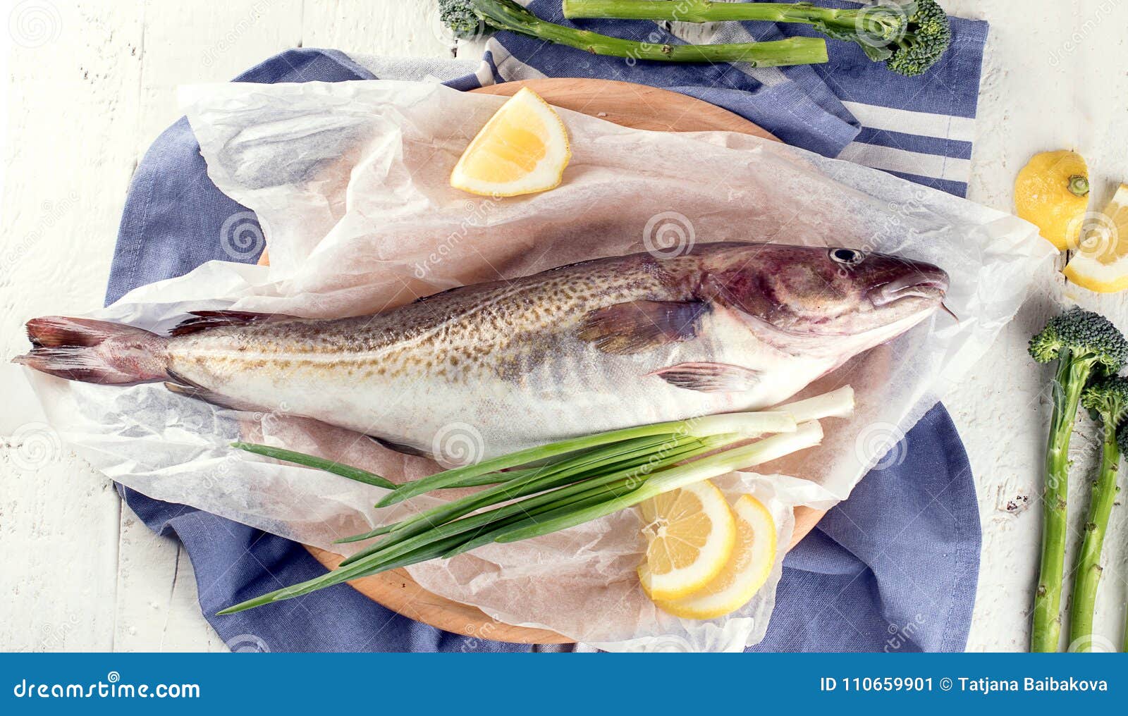 Raw cod fish stock image. Image of cuisine, herbs, delicious - 110659901