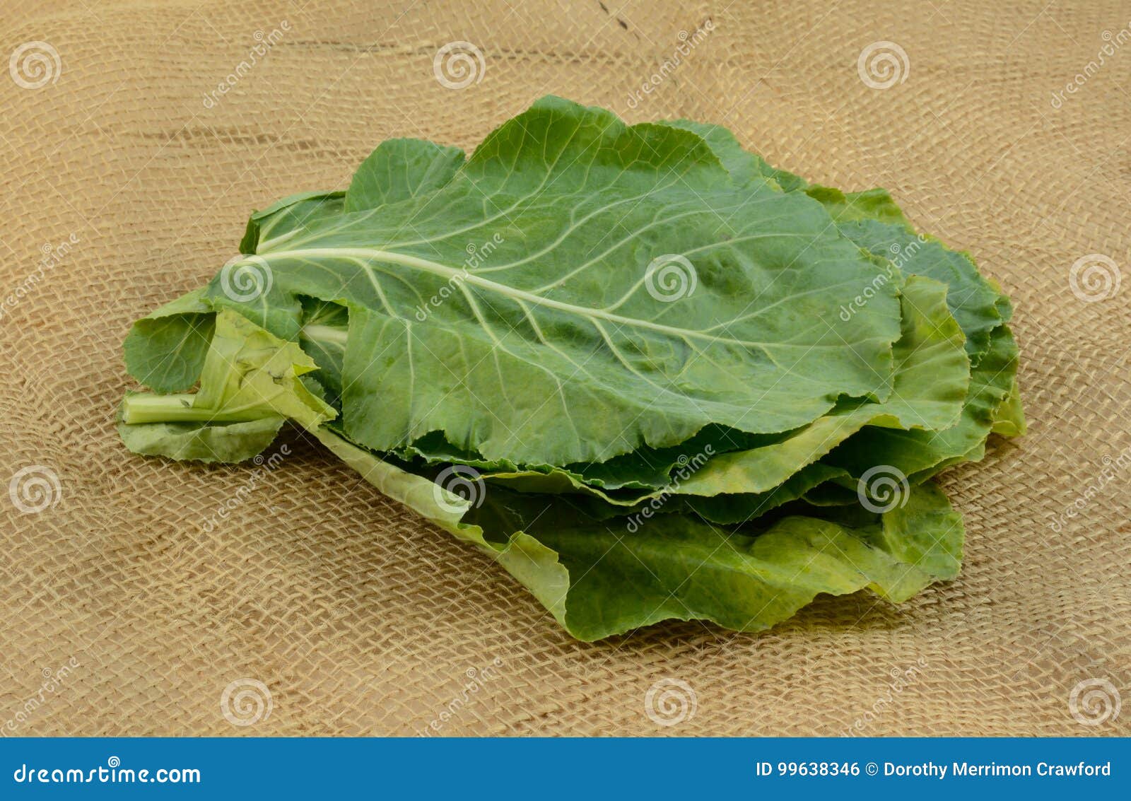 Raw Collard Greens on Burlap Stock Photo - Image of ingredient, brown ...