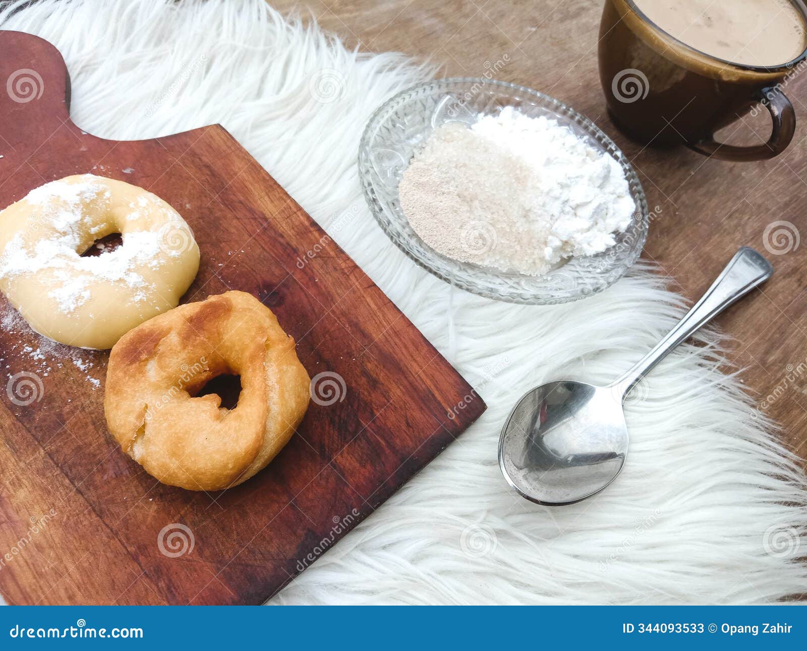 Raw and Cooked Doughnuts and Their Main Ingredients Accompanied by a ...