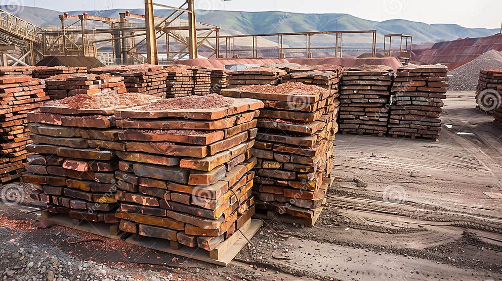 Raw Copper Ore Stacks in Mining Facility Industrial Scene Stock ...