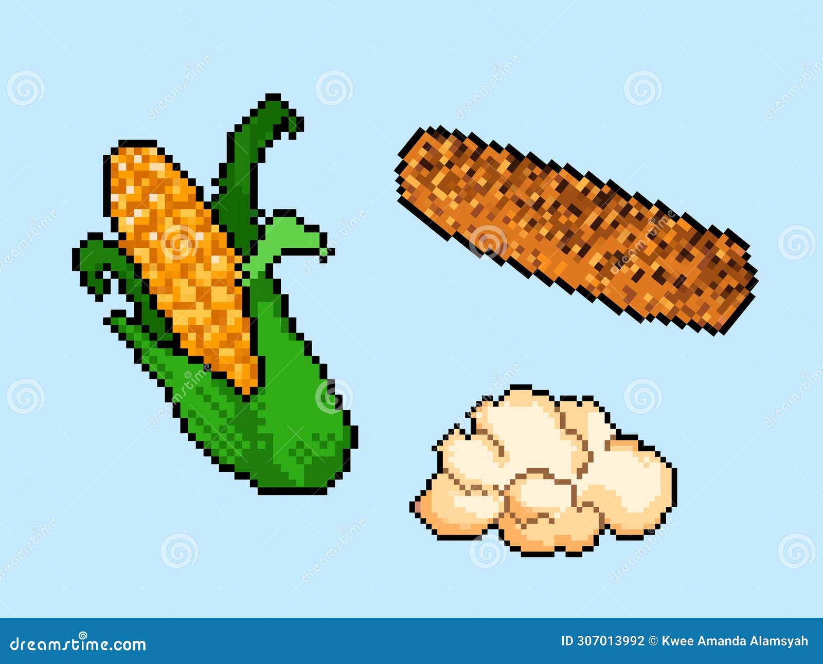 Raw Corn, Roasted Corn, And Pop Corn Pixel Art Drawing Vector ...