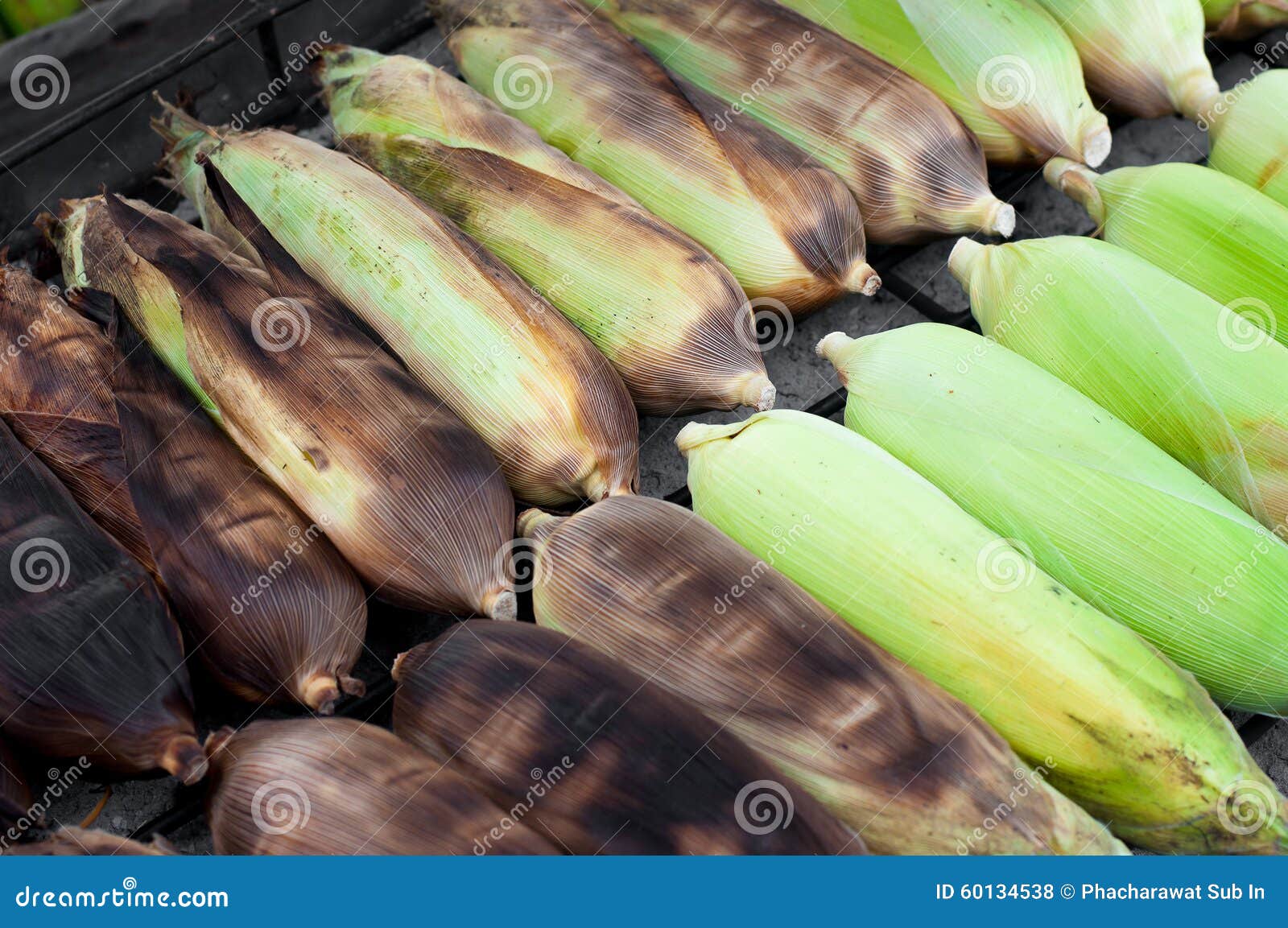 Raw Corn in Shell Ready To Be Cooked. Selective Focus Stock Photo ...