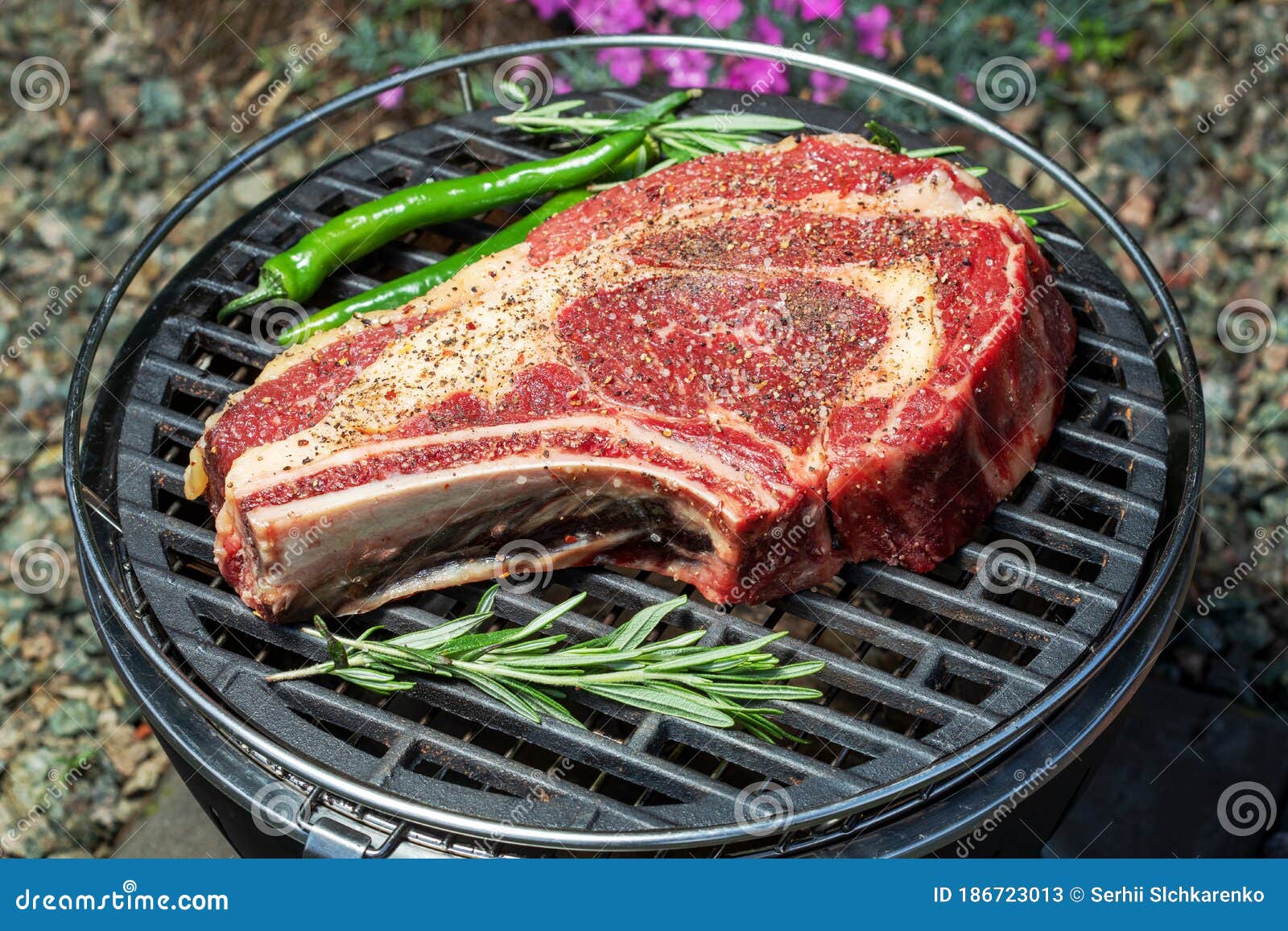Raw Cowboy Steak on Grilled Stock Image - Image of beef, rosemary ...