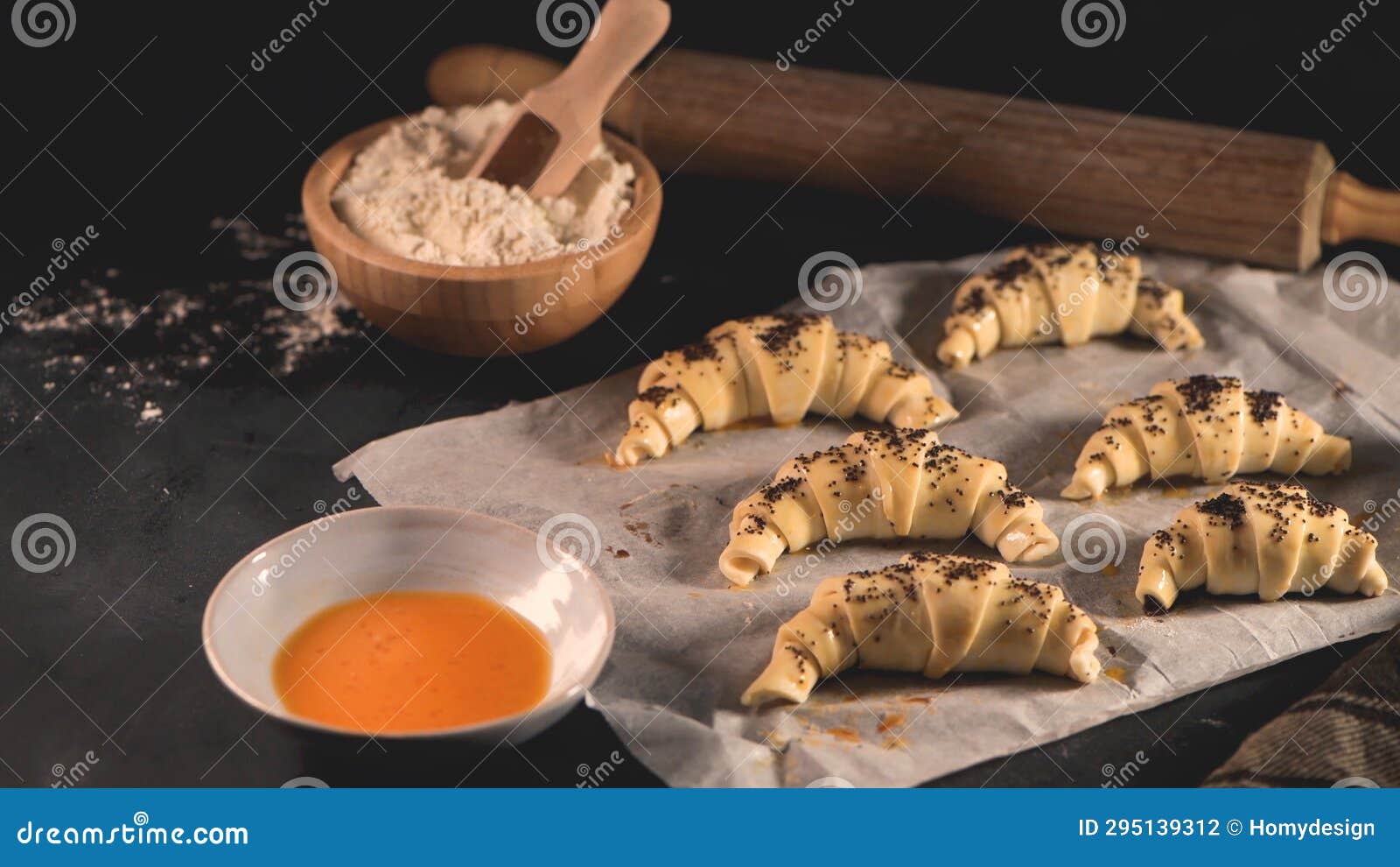 Raw Croissant with Ingredients on a Kitchen Countertop Stock Photo ...
