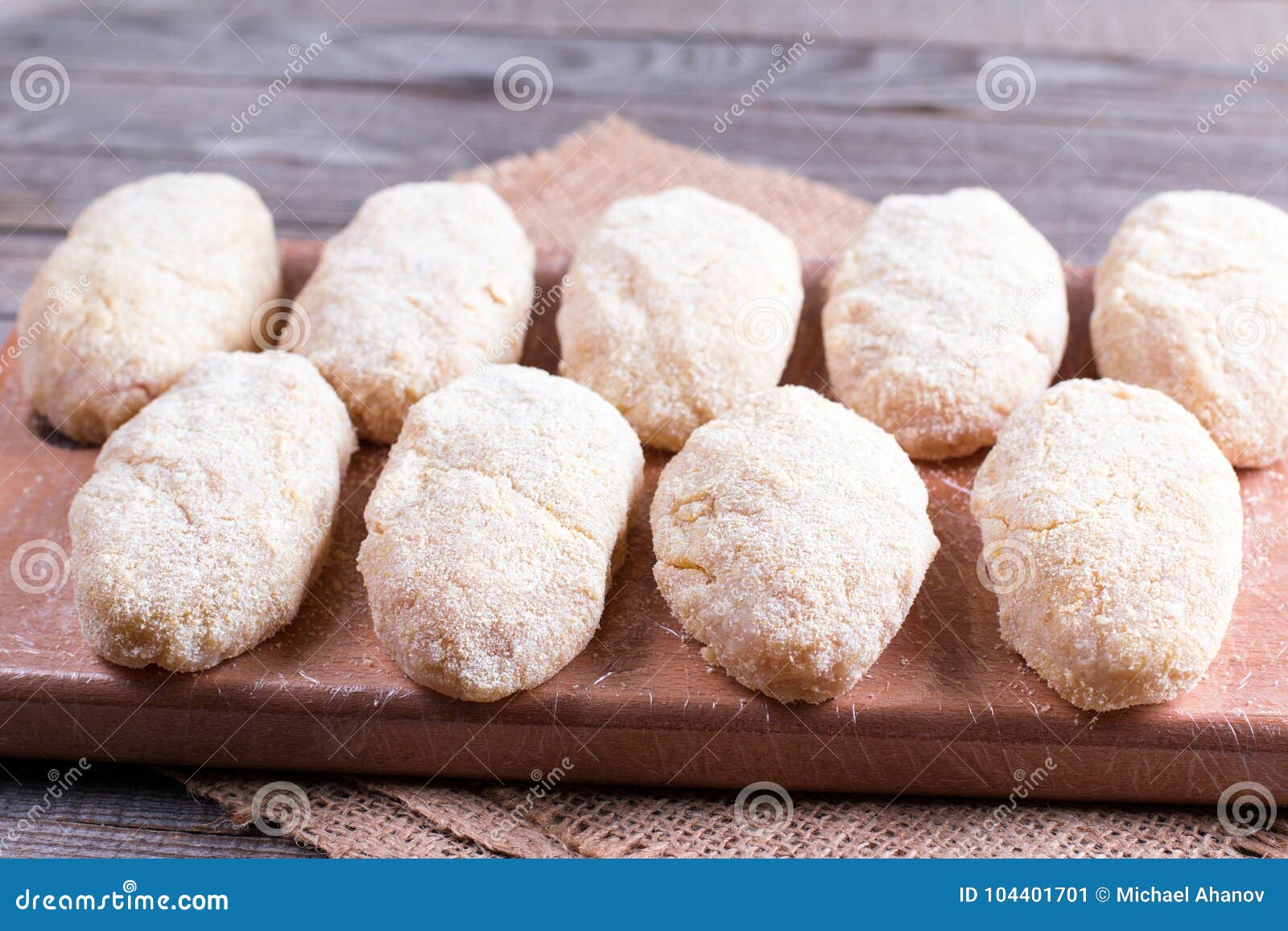 Raw Cutlets on a Cutting Wooden Board Stock Image - Image of garlic ...