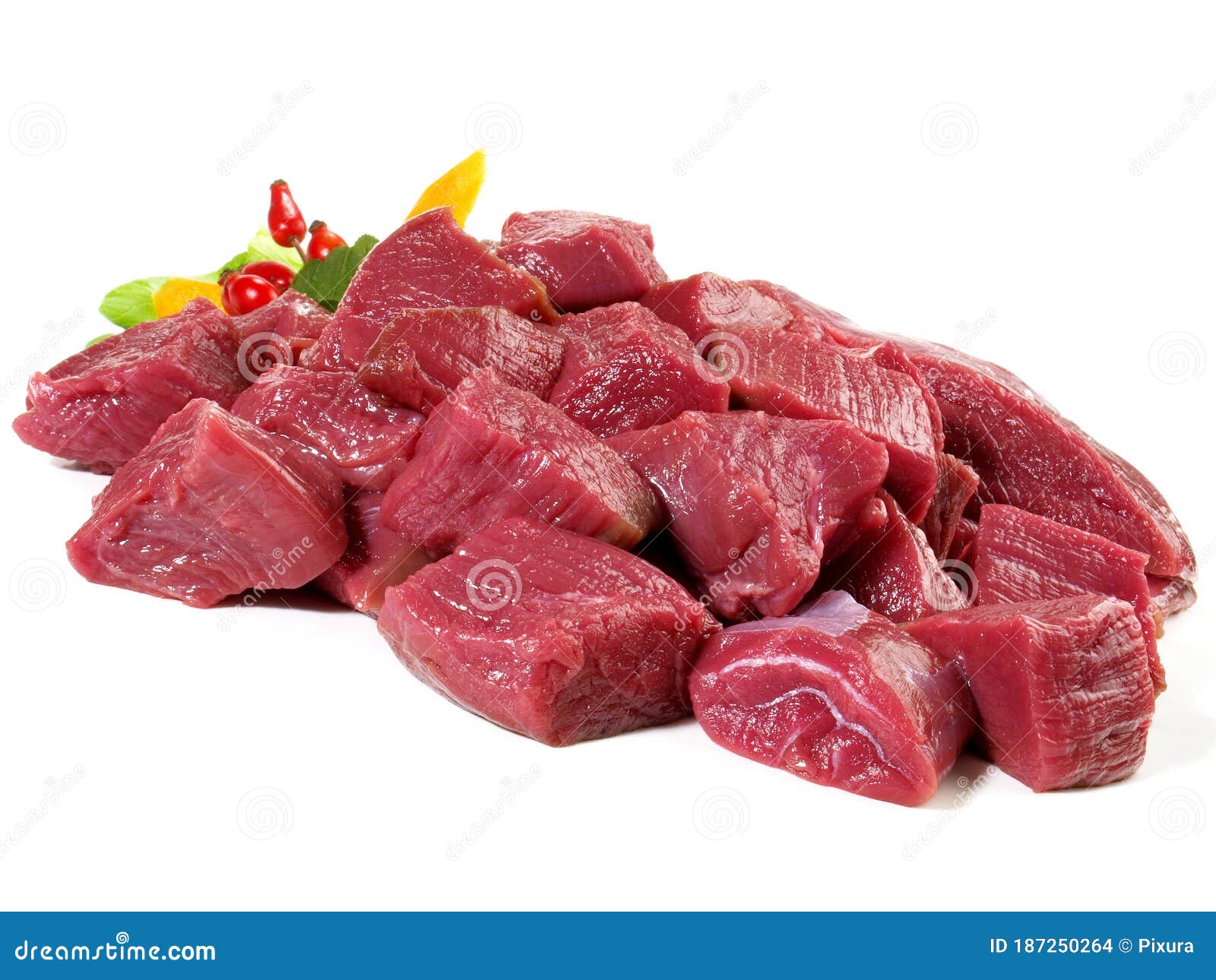 Raw Deer Ragout - Wild Game Meat Isolated on White Background Stock ...