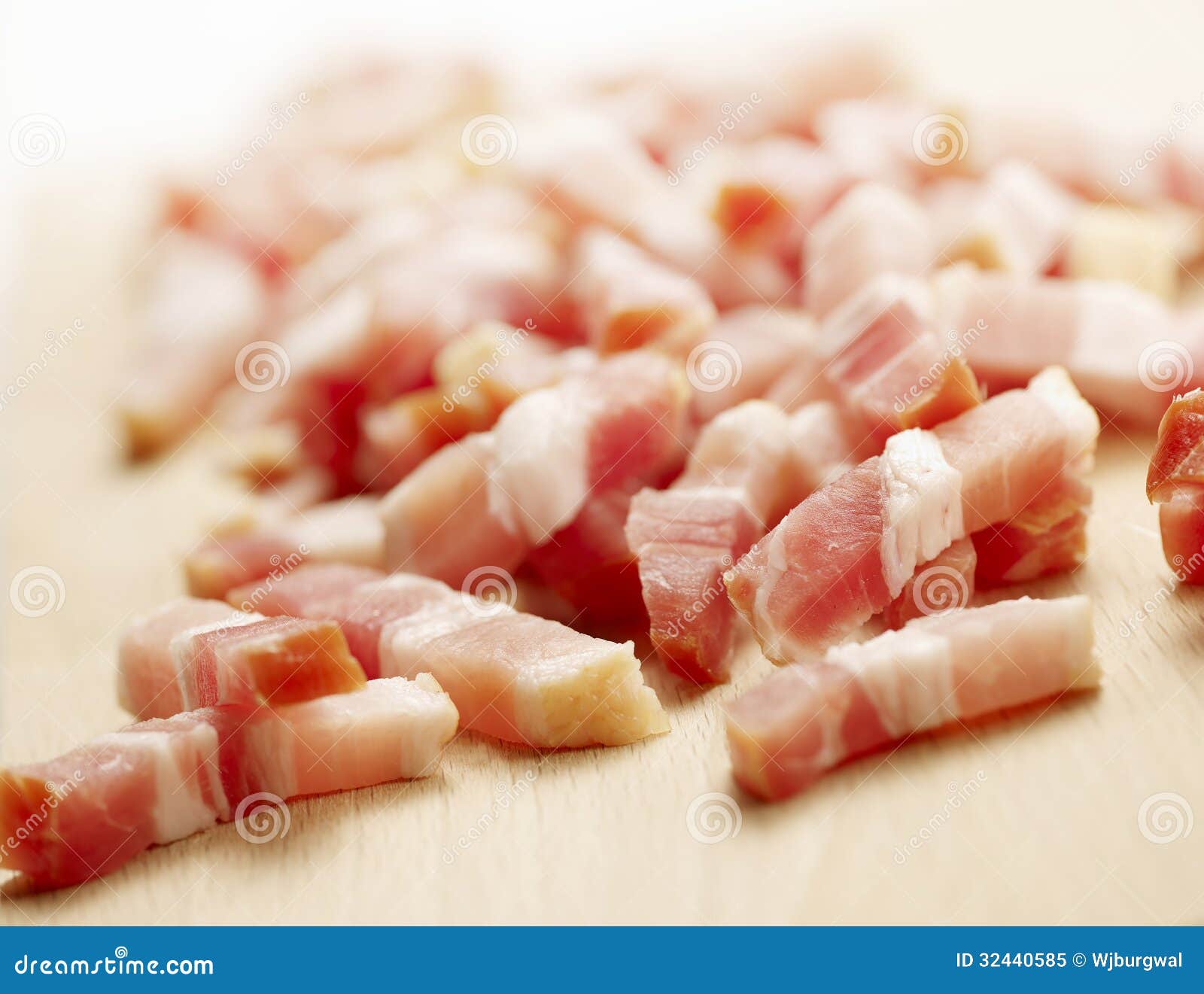 Raw Diced Bacon on a Wooden Cutting Board Stock Image - Image of baked ...