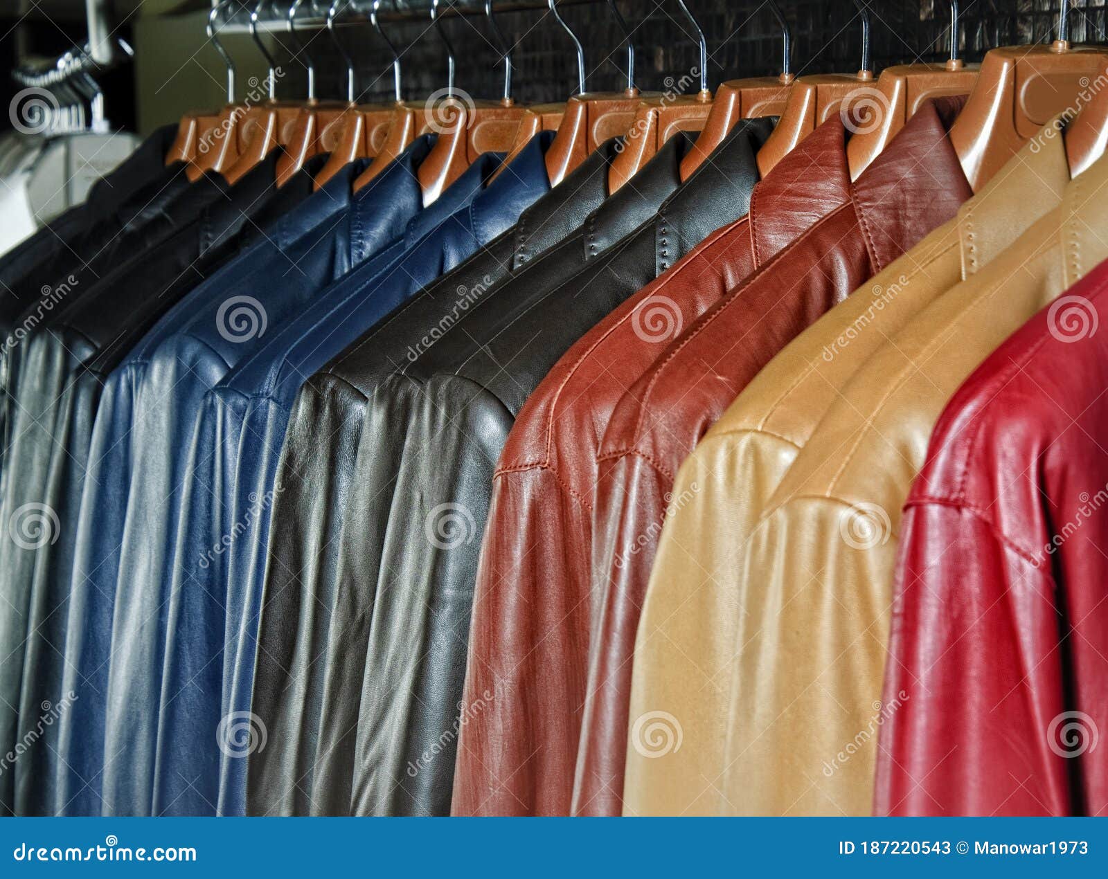 Raw of Different Colors Man`s Jackets Hanging Stock Image - Image of ...