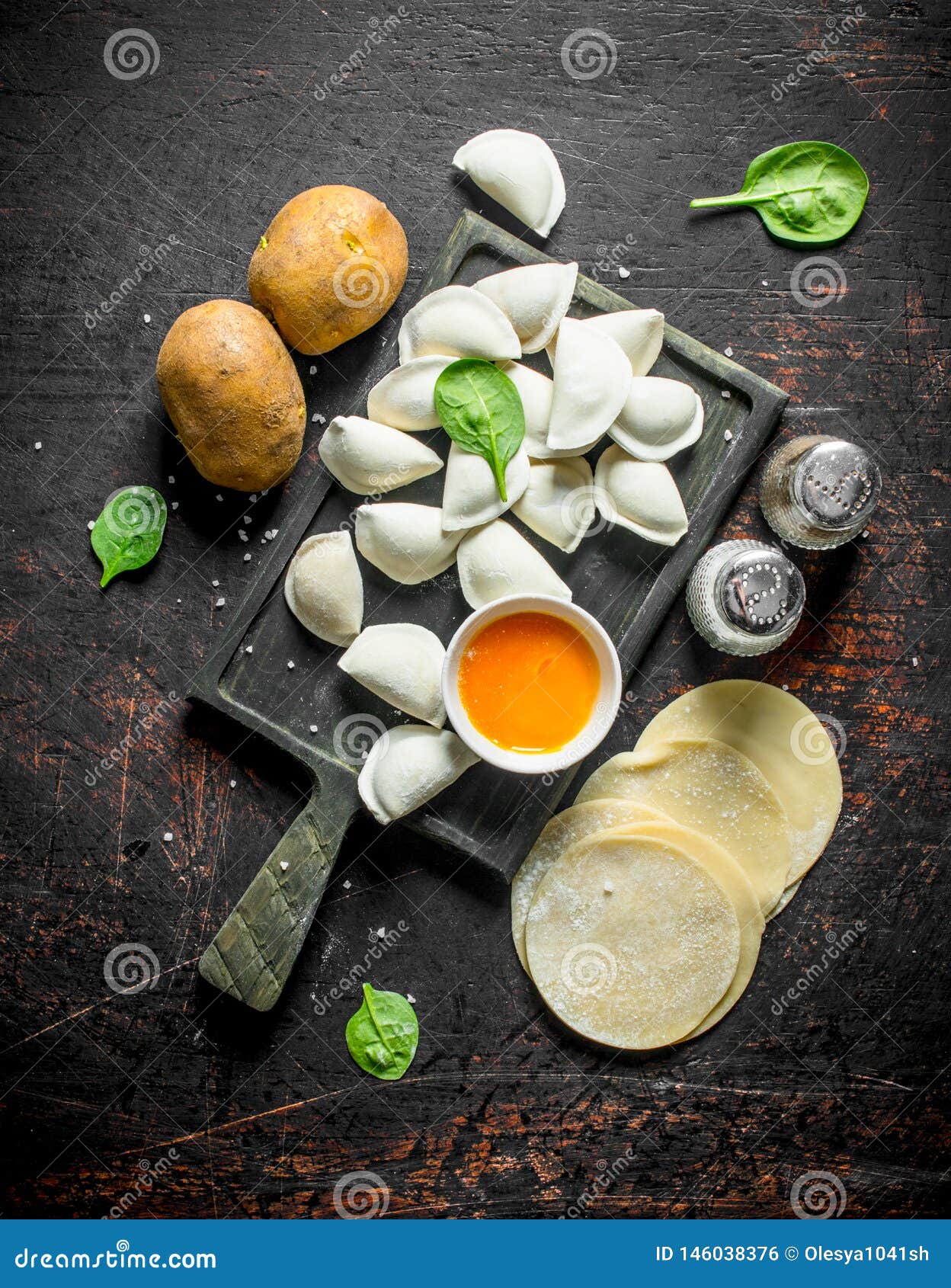 Raw Dumpling. Preparation Dumplings with Potatoes and Spices Stock ...