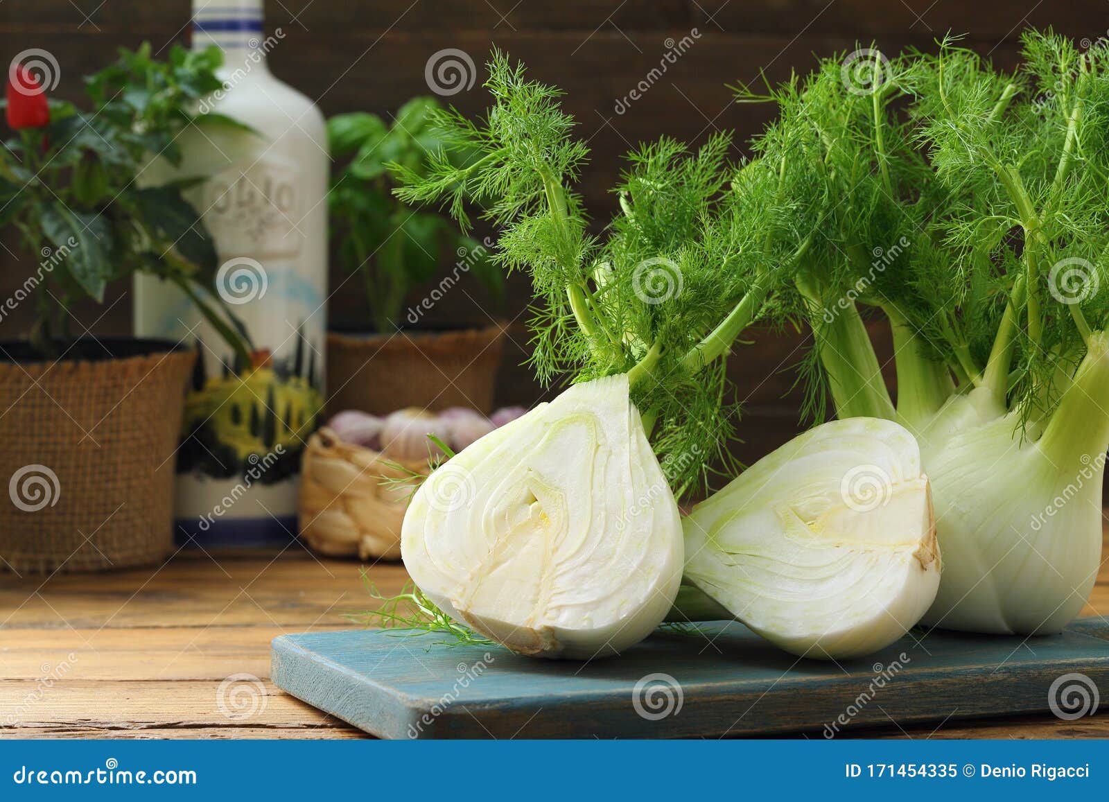 Raw Fennel on Kitchen Table Rustic Stock Image - Image of aceitunas ...