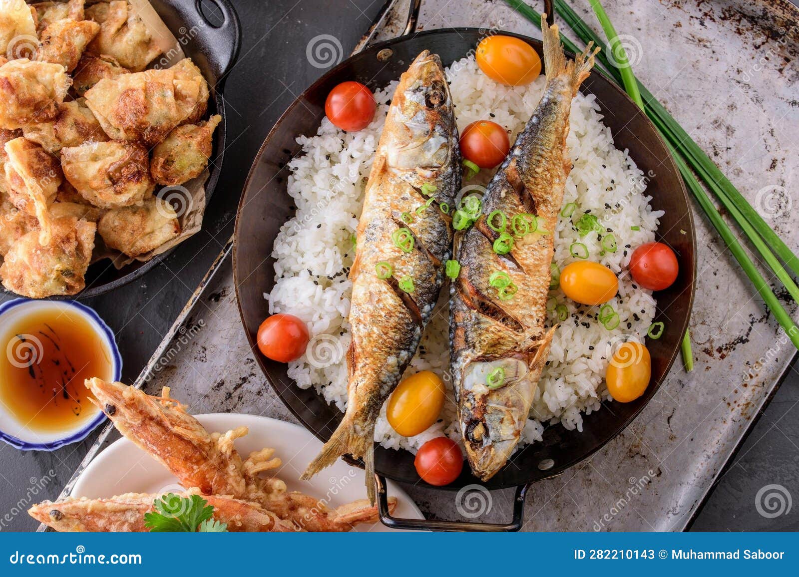 Crispy Delight: Deep Fried Fish Over Fluffy White Steamed Rice in 4K ...