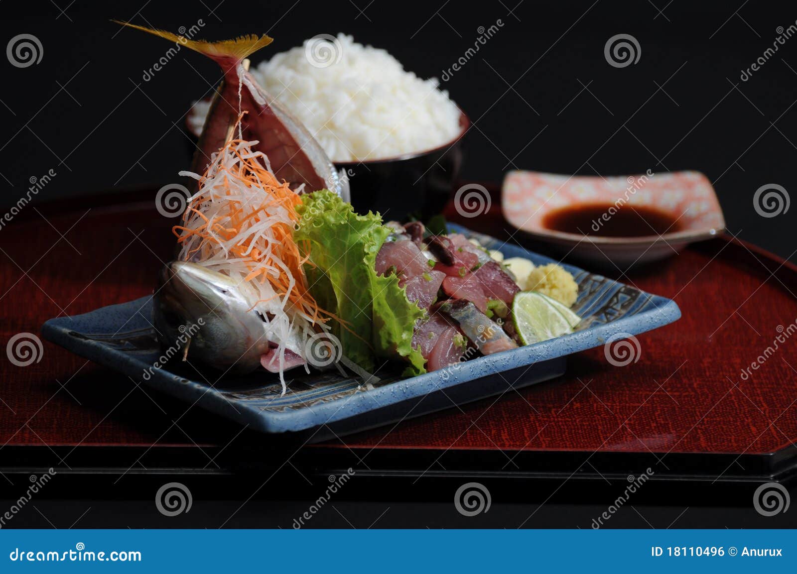 Raw Fish and Bowl of Cooked Rice Stock Photo - Image of sasimi, food ...