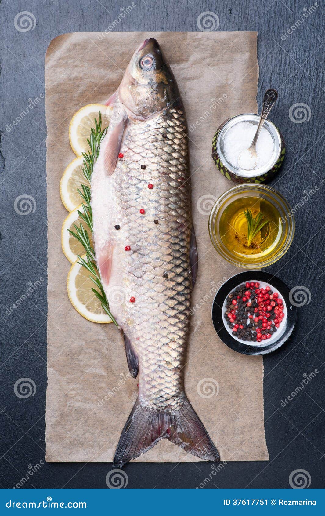 Raw Fish Carp with Herbs and Spices Stock Image - Image of healthy ...