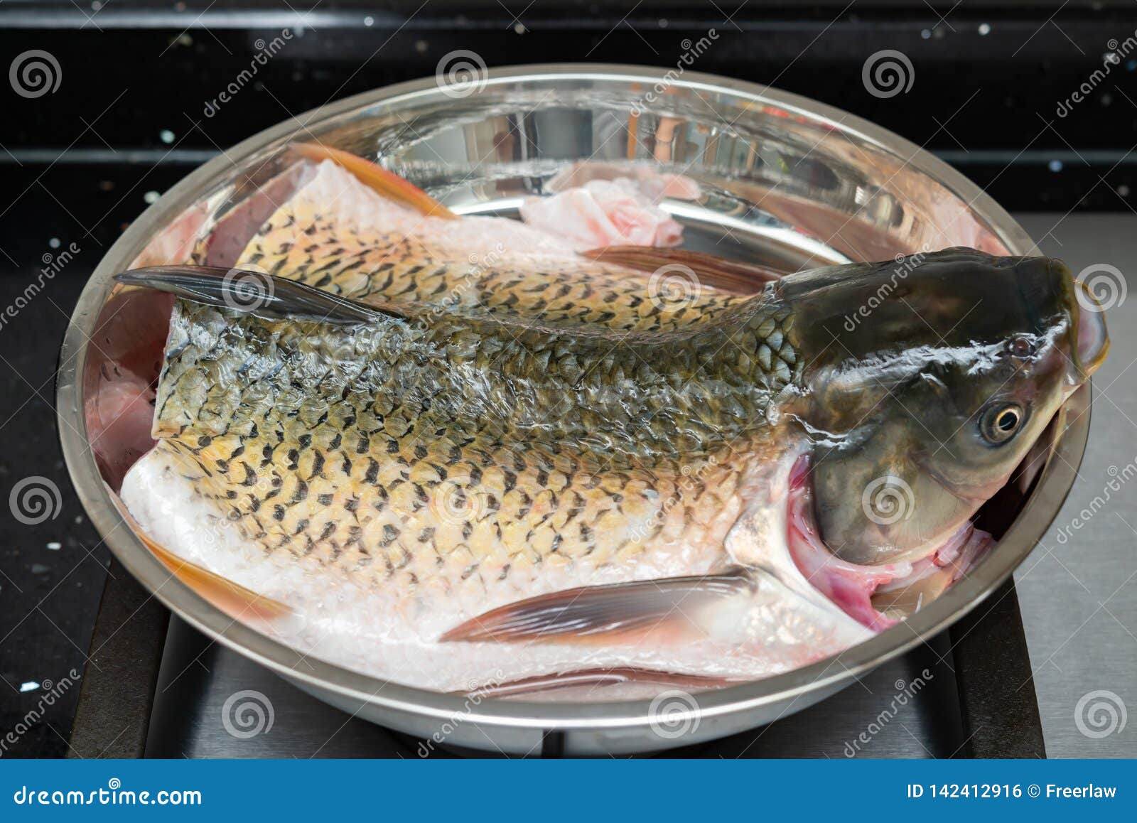 Raw Fish on Dish and Ready To Be Steamed Stock Photo - Image of ...