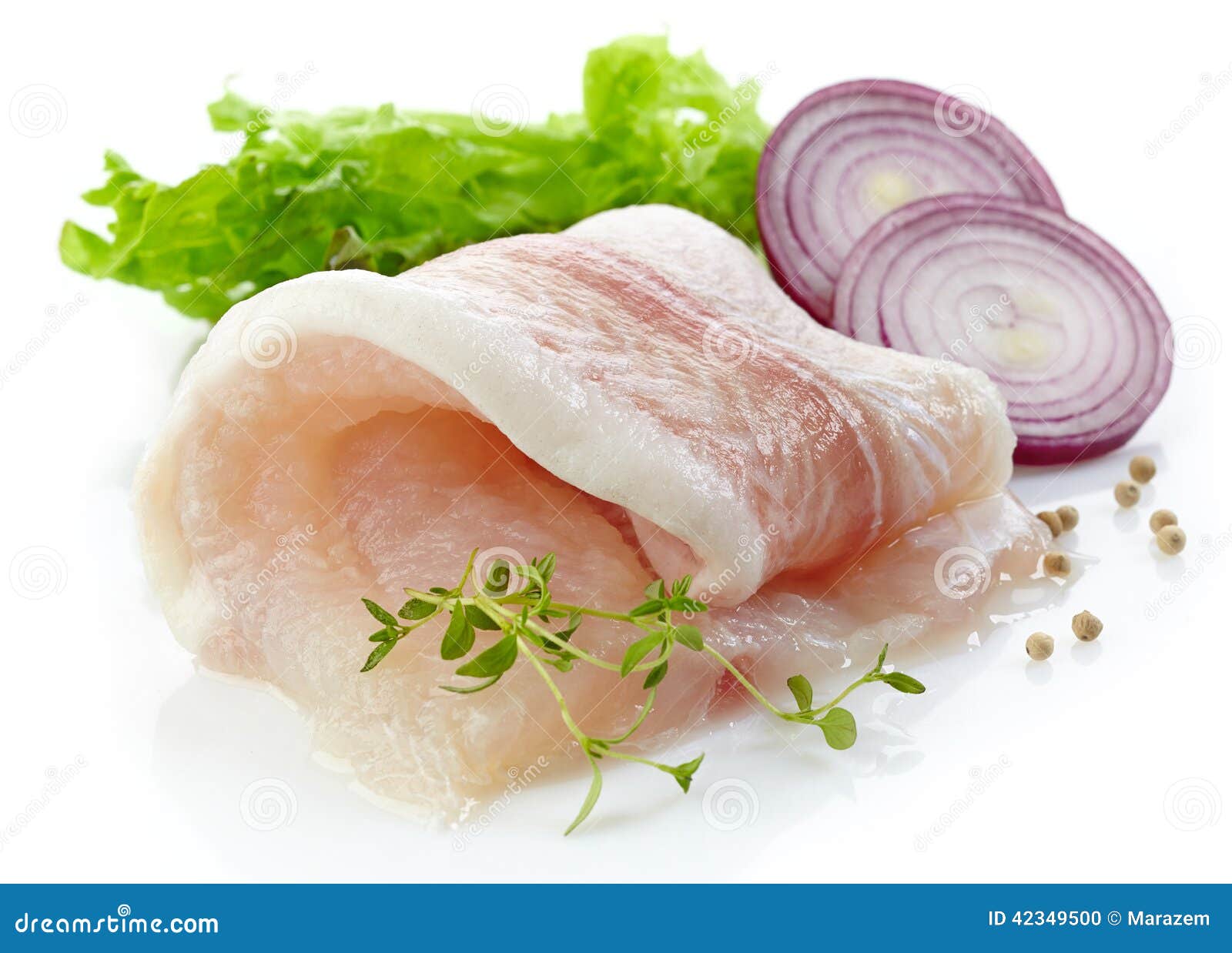 Raw fish fillet stock photo. Image of onion, slice, meat - 42349500