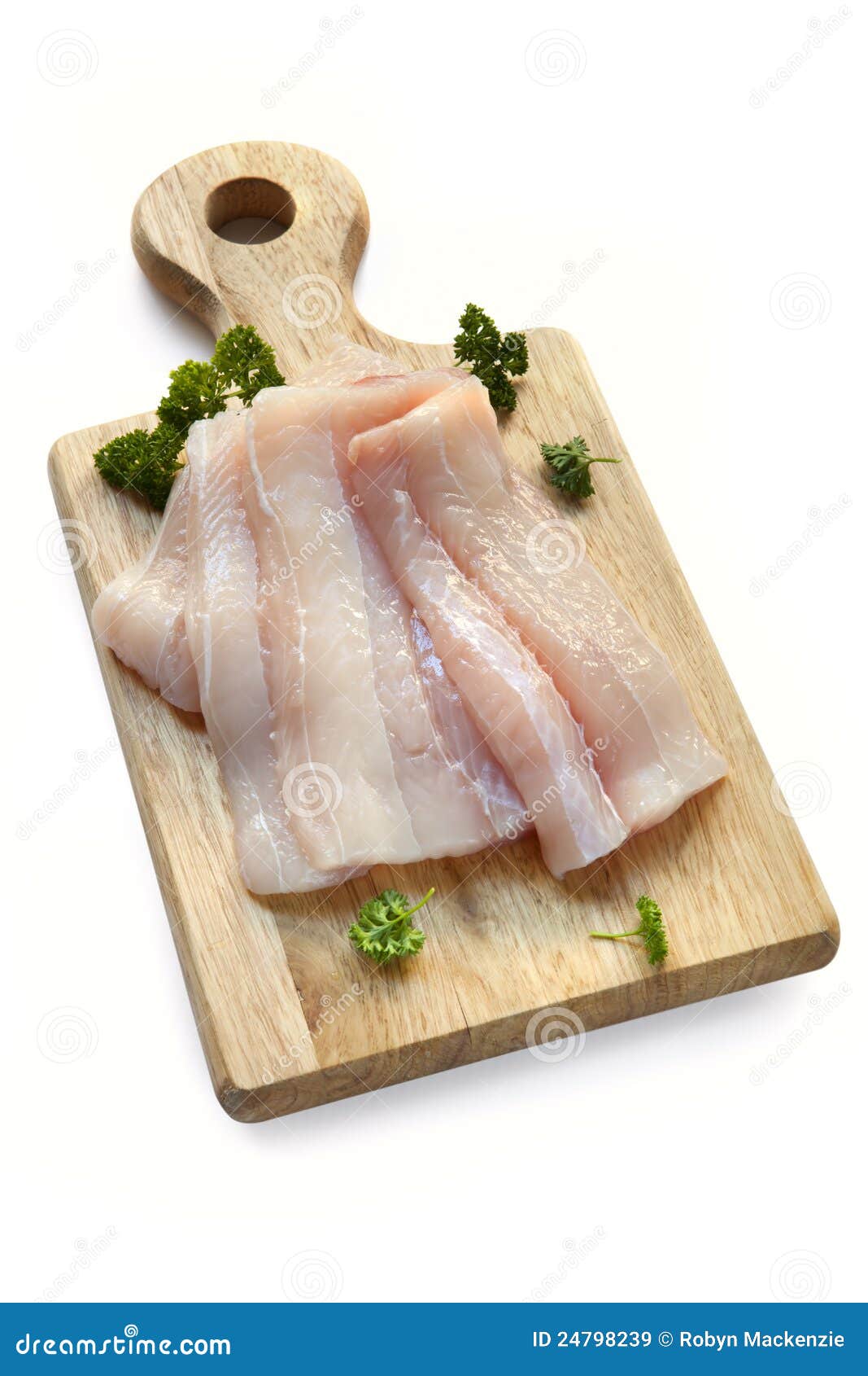 Raw Fish Fillets on Board Over White Stock Image - Image of fillet ...