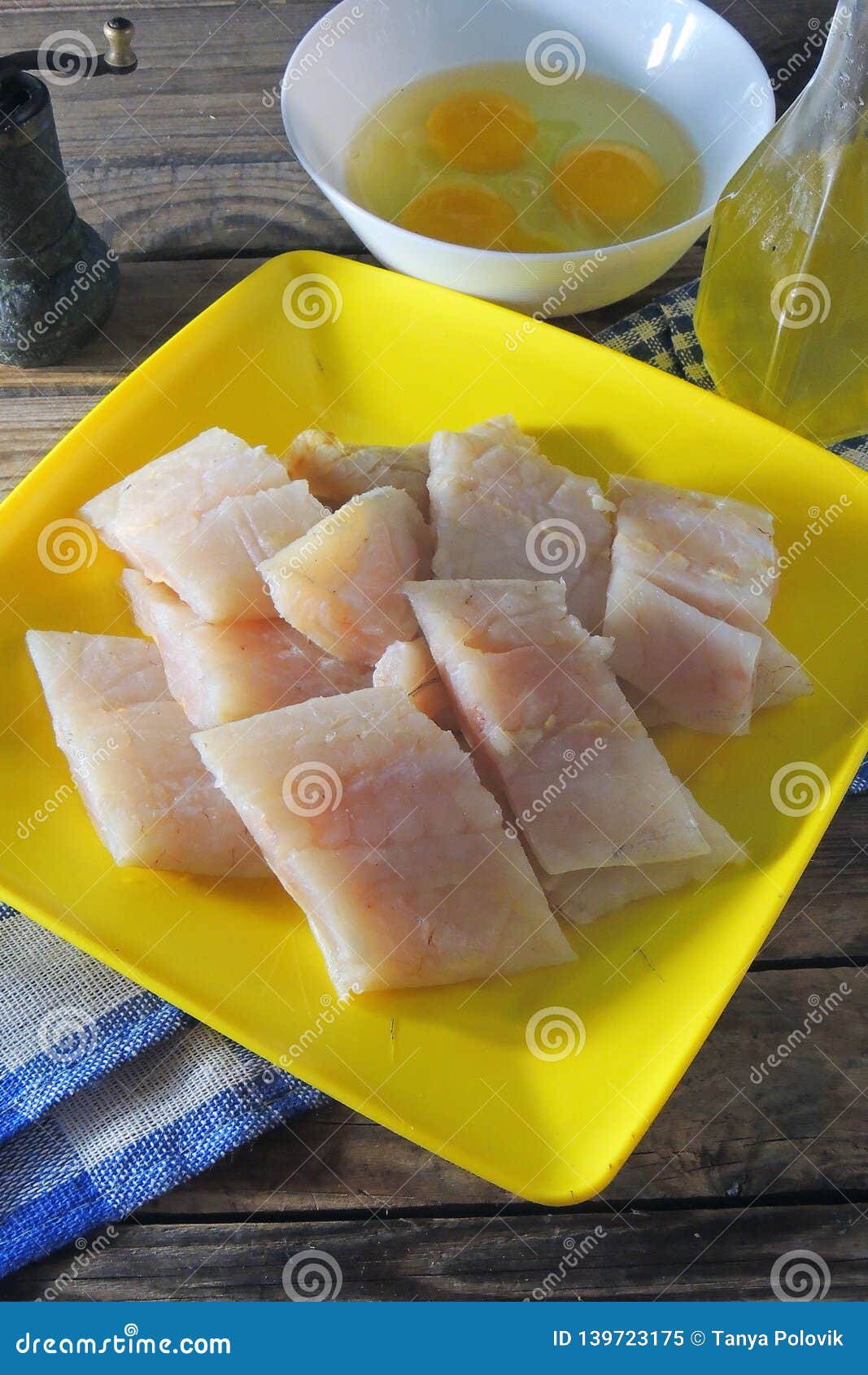 Raw Fish Fillets, Flour and Eggs Stock Image - Image of fish, closeup ...