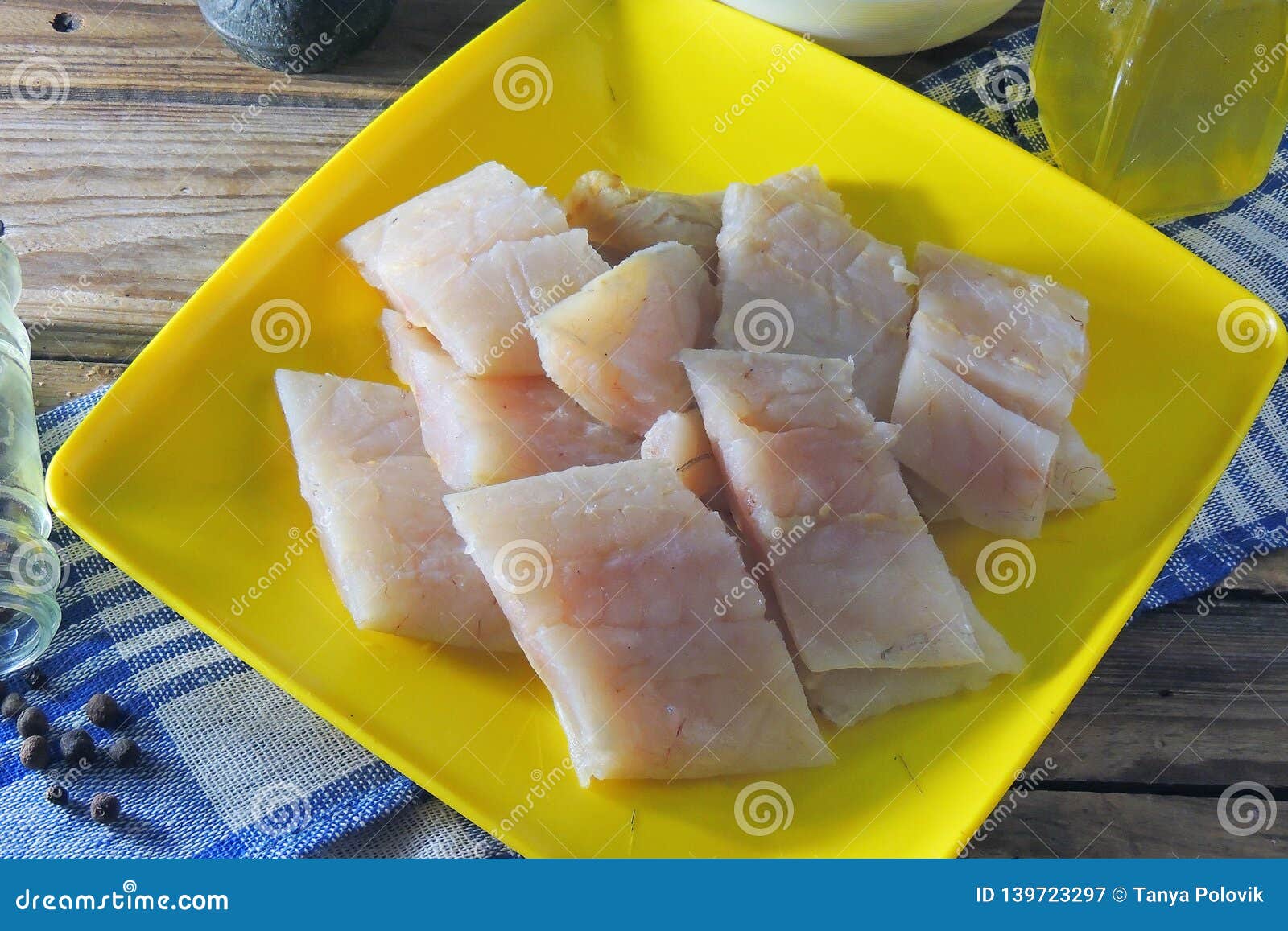 Raw Fish Fillets, Flour and Eggs Stock Image - Image of dinner ...