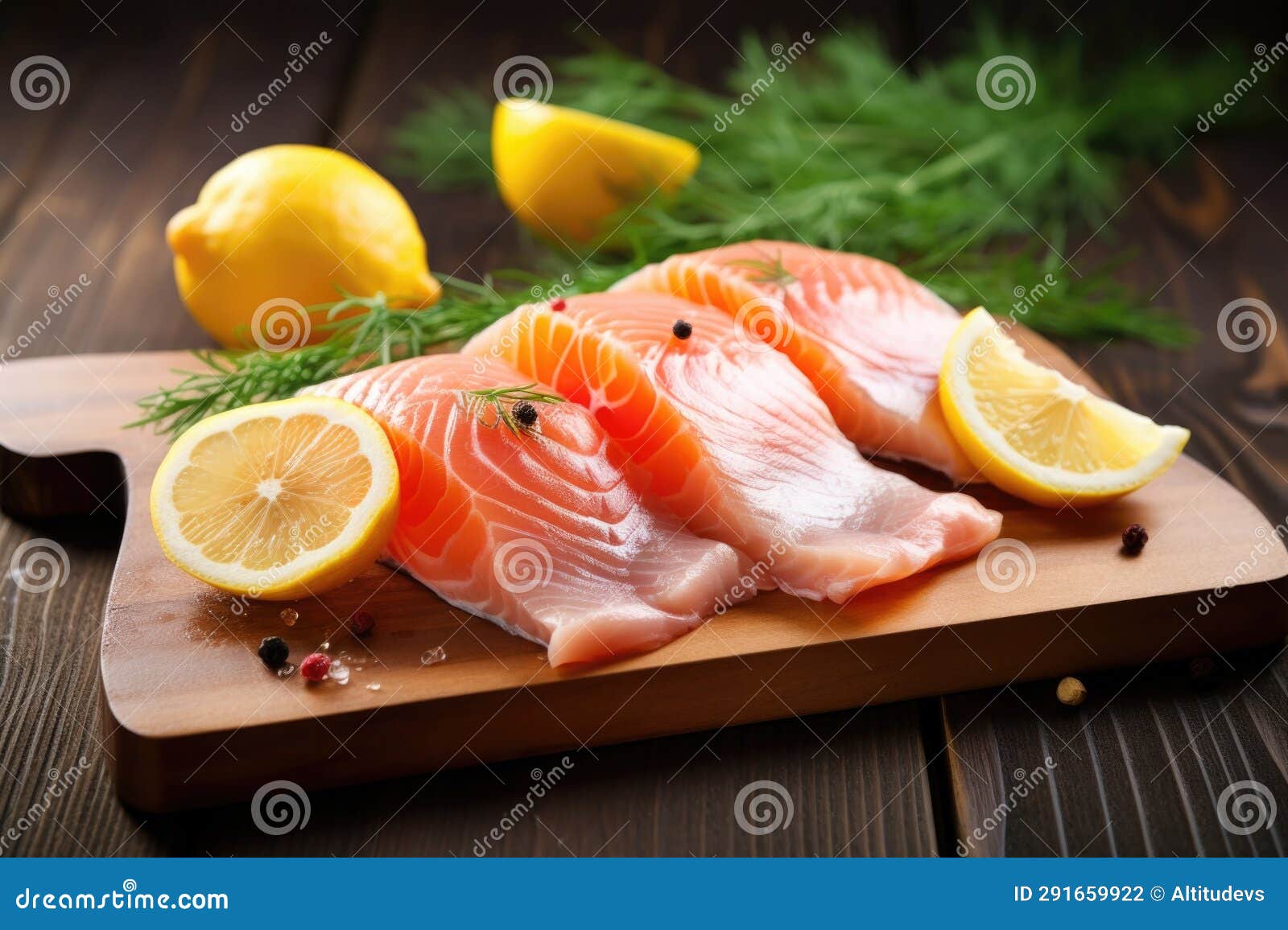 Raw Fish Fillets with Lemon Representing Omega-3 Source Stock ...