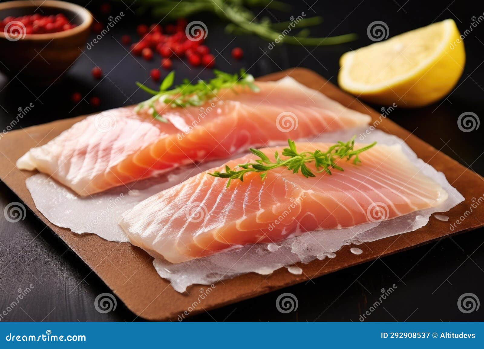 Raw Fish Fillets with Lemon Wedges Ready for Cooking Stock Image ...