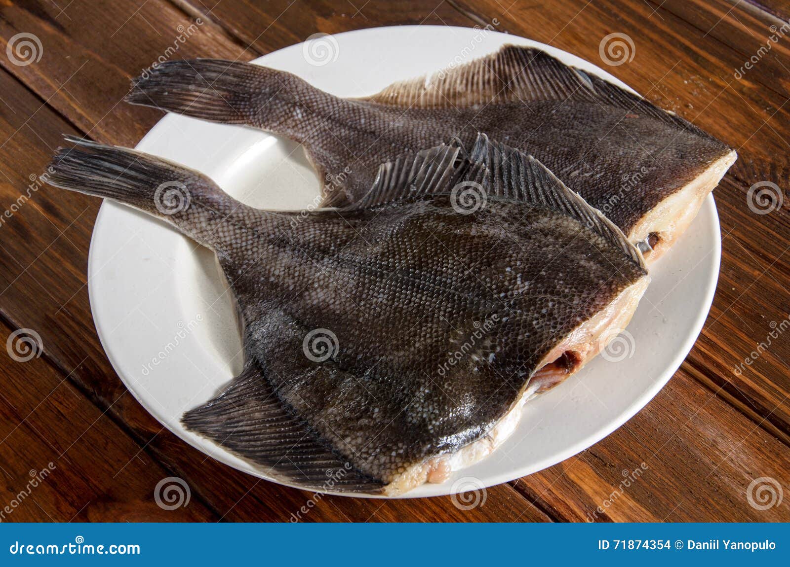 Raw Fish Flounder, Flatfish on Wood Stock Photo - Image of ingredient ...