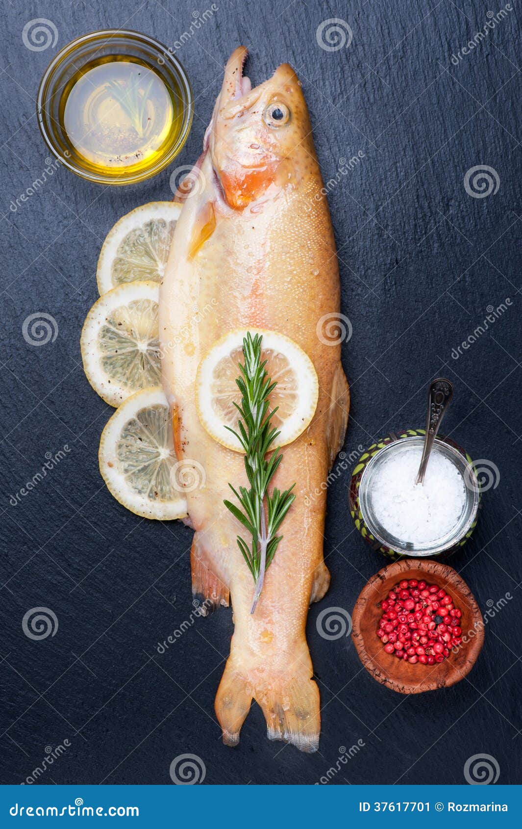 Raw Fish Golden Trout with Herbs and Spices Stock Image - Image of ...