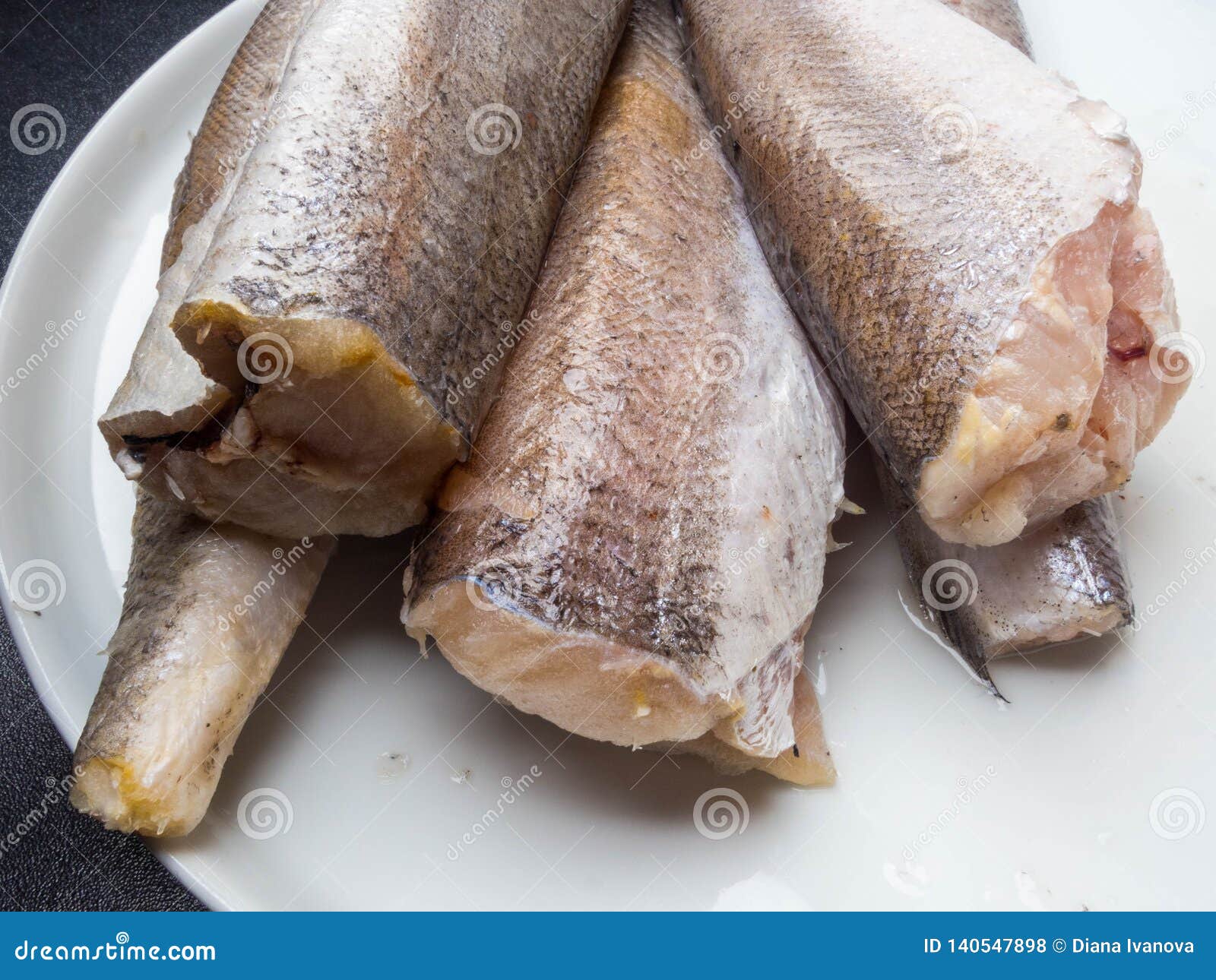 Raw Fish Hake Isolated on White Plate Stock Photo - Image of healthy ...