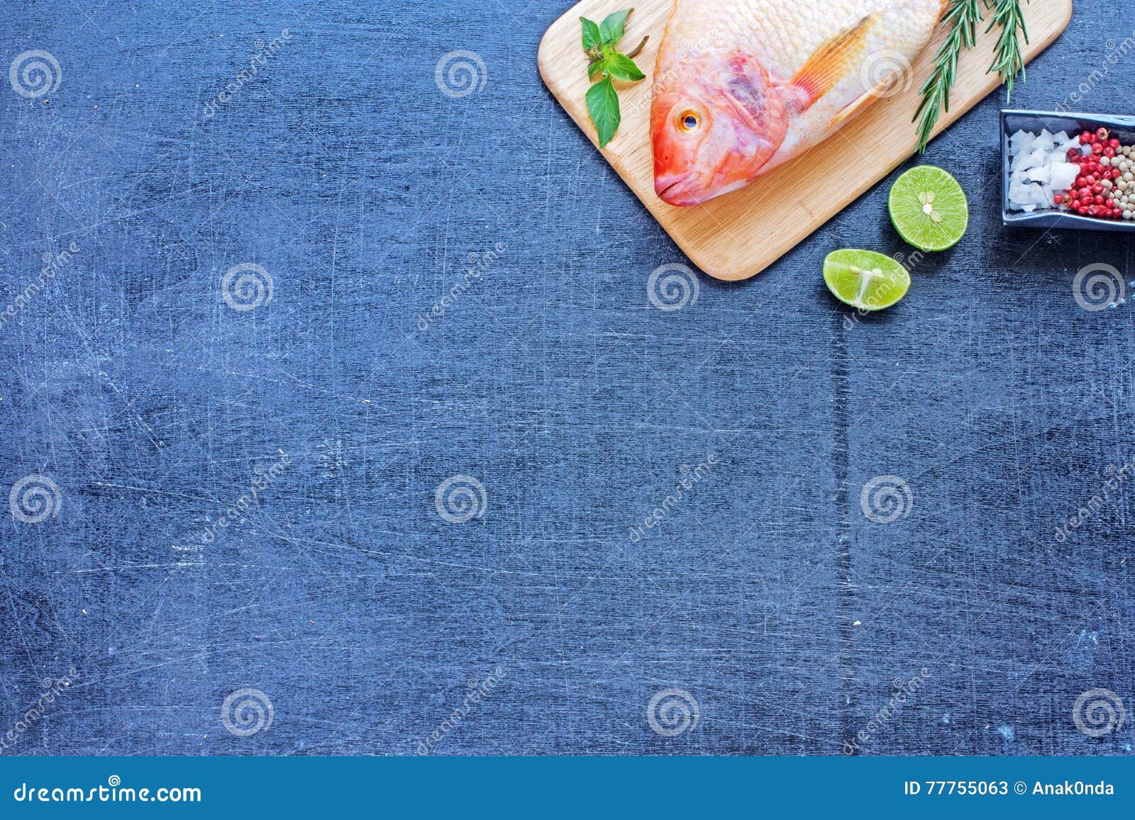 Raw fish, herbs and spices stock image. Image of protein - 77755063