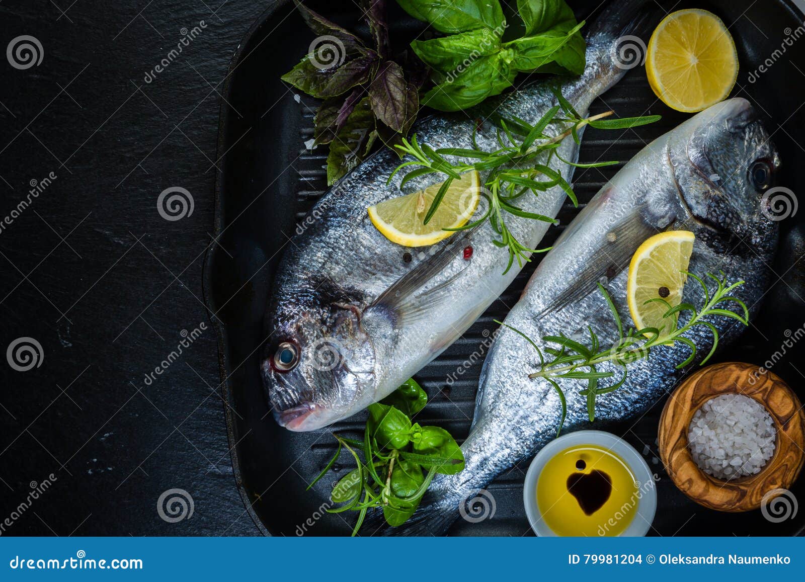 Raw Fish with Herbs and Spices Stock Photo - Image of seafood, food ...
