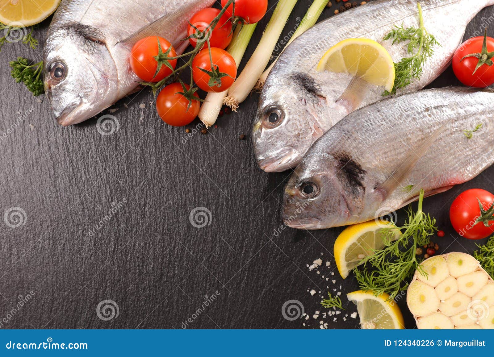 Raw fish and ingredient stock photo. Image of copy, culinary - 124340226