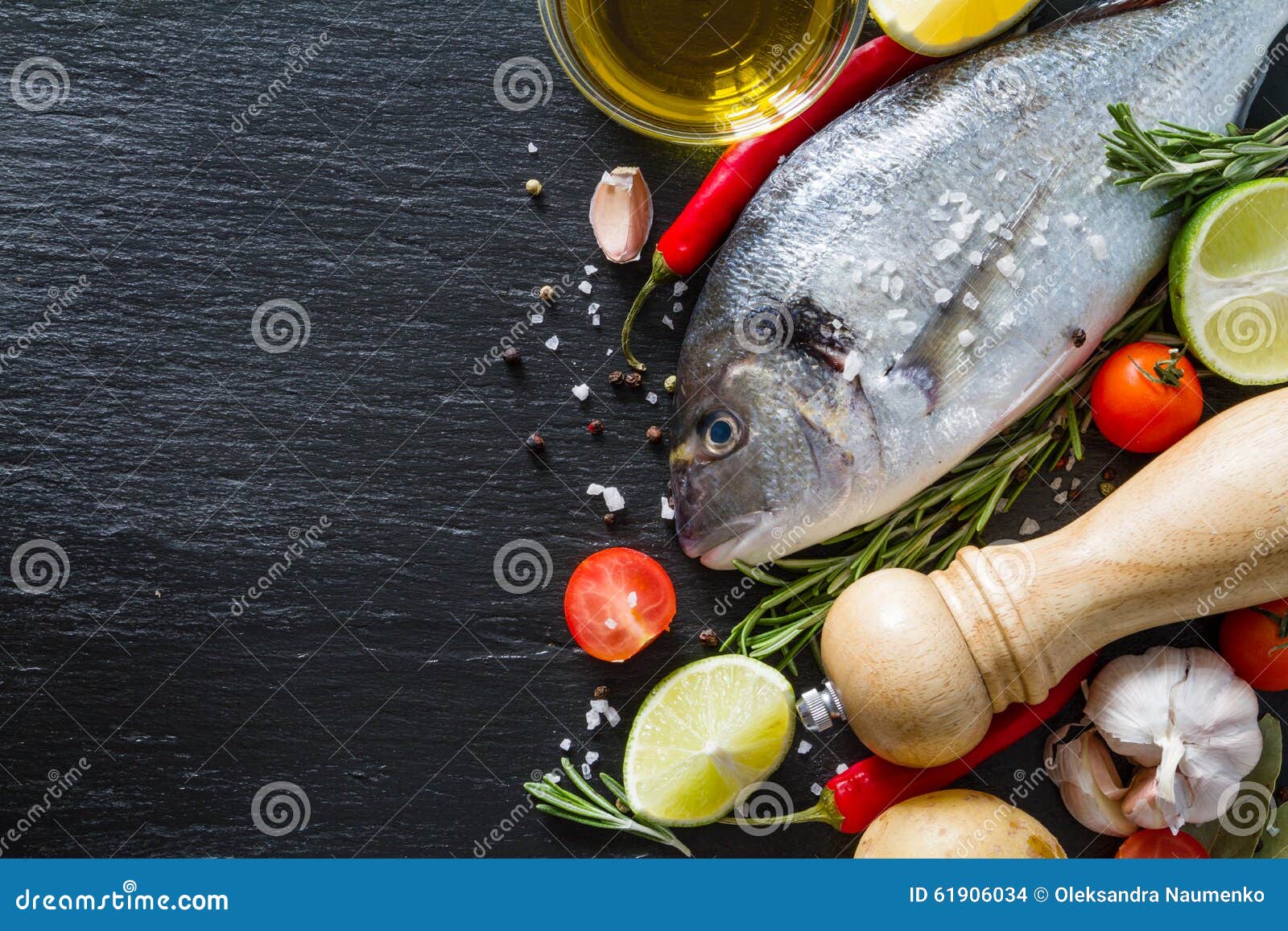 Raw fish and ingredients stock photo. Image of fish, cook - 61906034