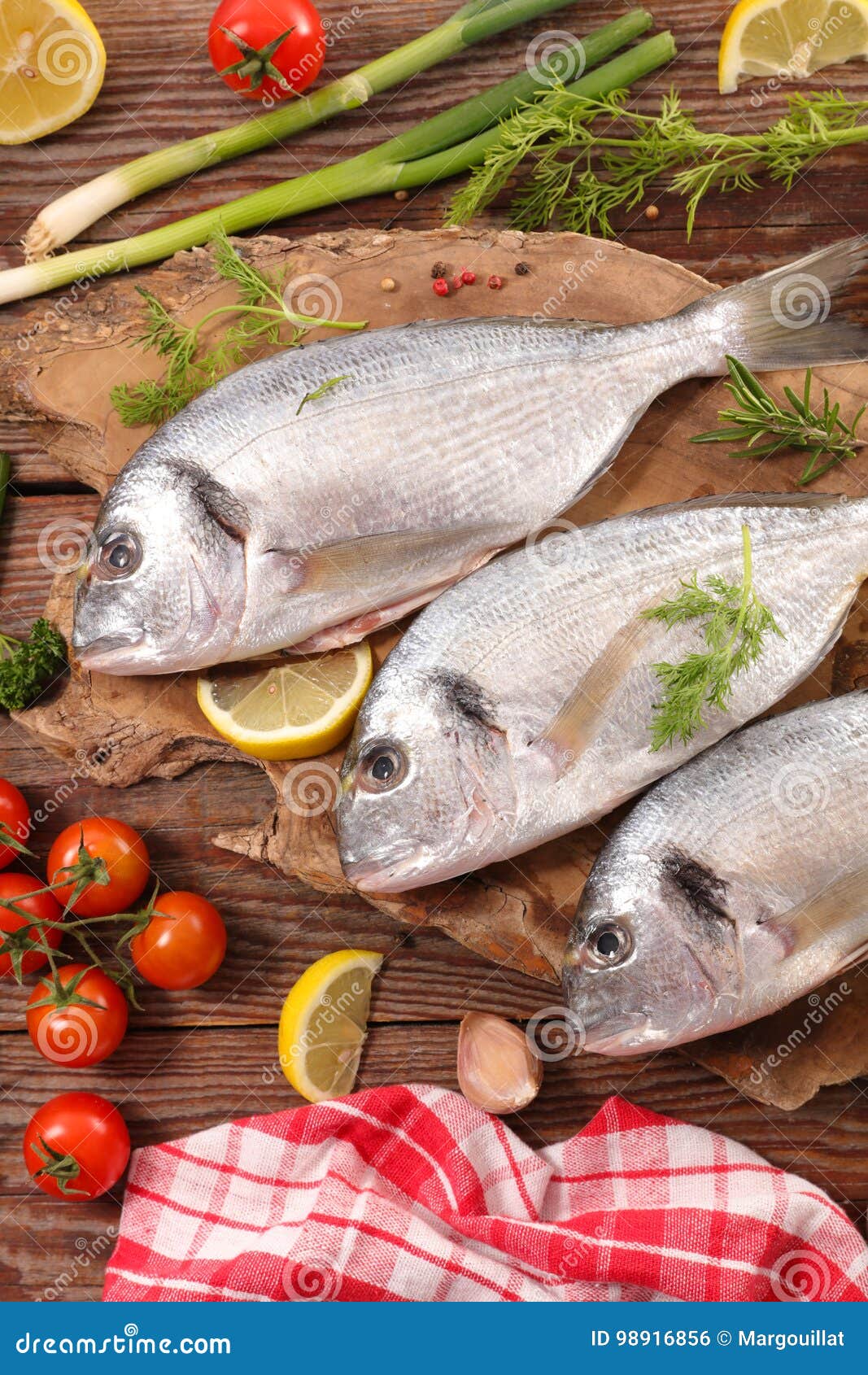 Raw fish and ingredients stock photo. Image of fish, food - 98916856