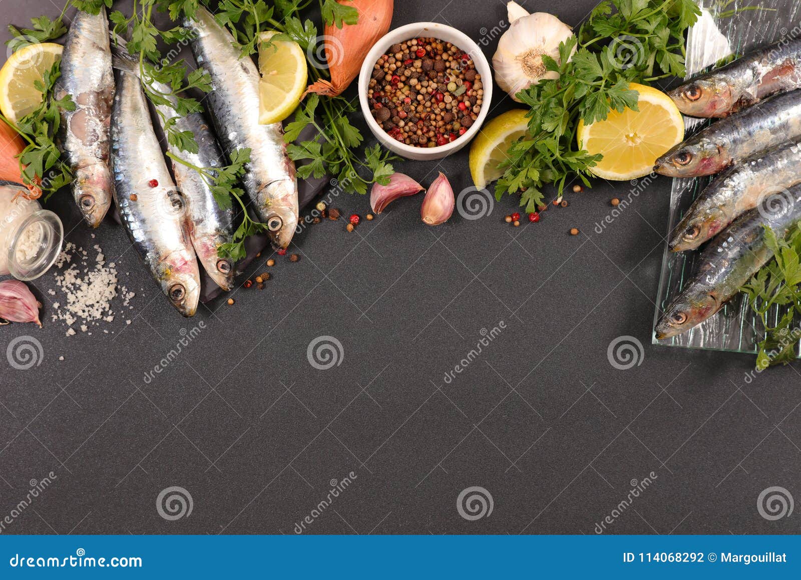 Raw fish and ingredients stock photo. Image of fillet - 114068292