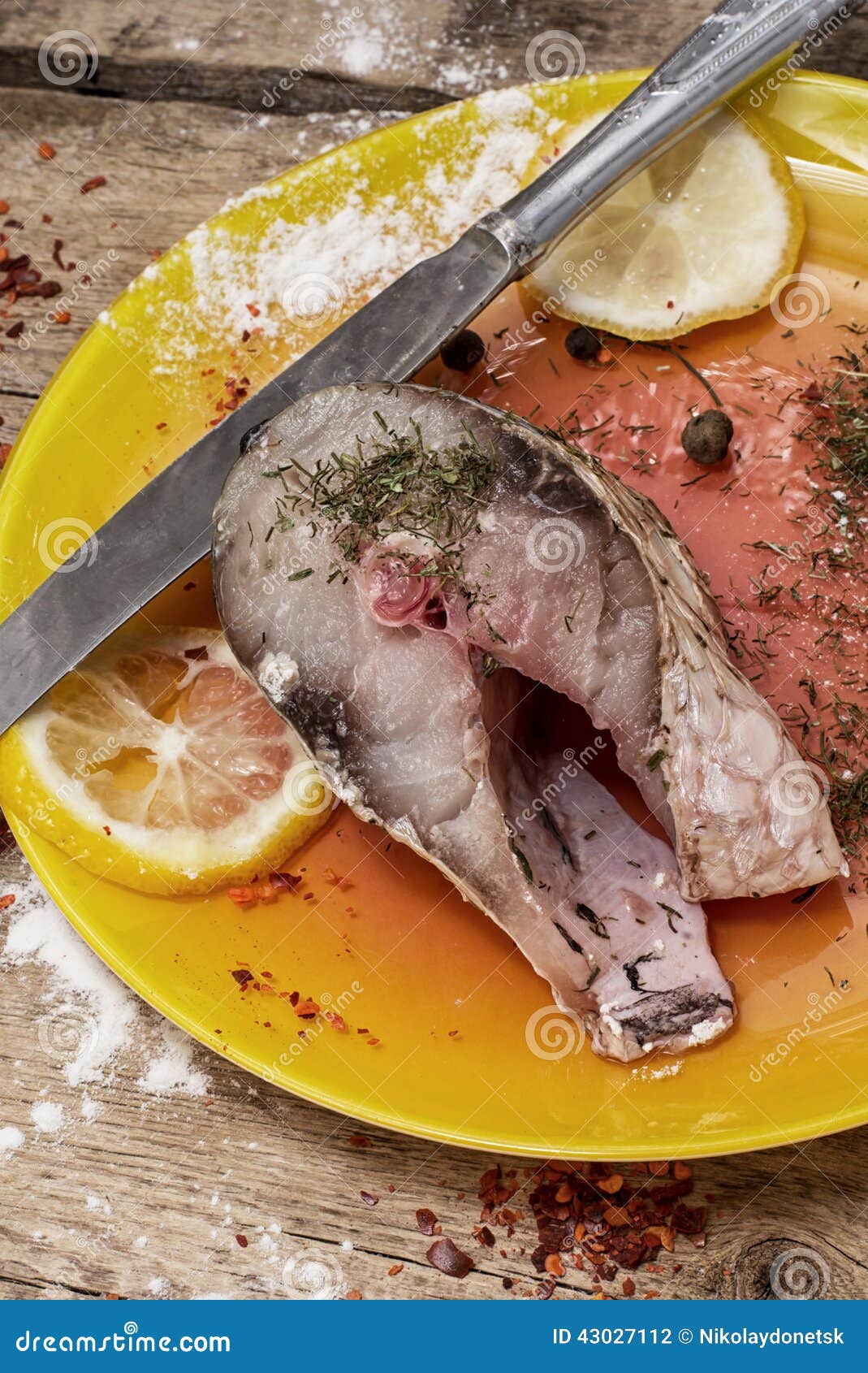 Raw Fish in Lemon and Spices Stock Photo - Image of cooking, fillet ...