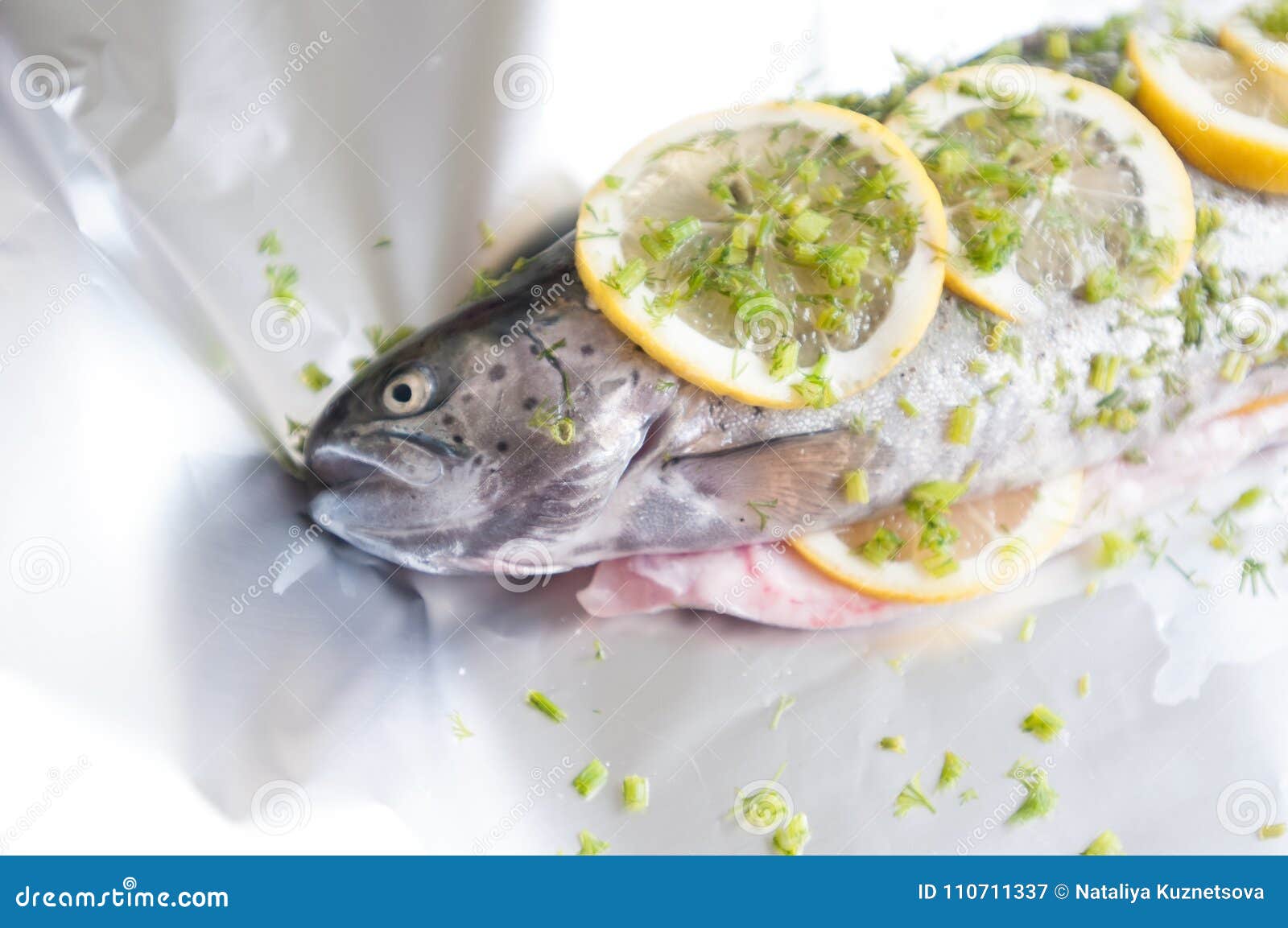Raw fish on the plate stock image. Image of trout, grey - 110711337
