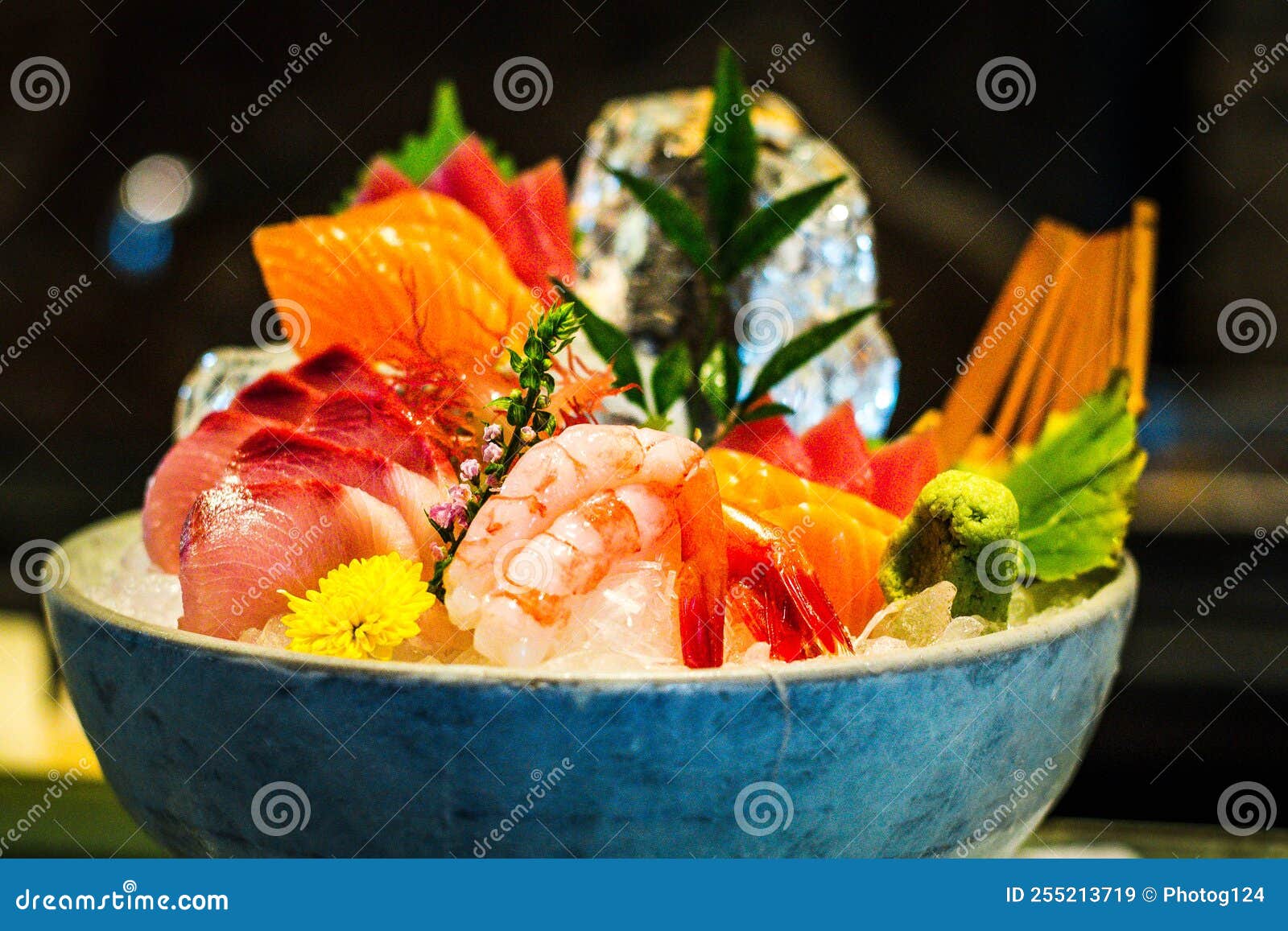 Raw Fish Sashimi Platter on a Bed of Ice with Wasabi Stock Image ...