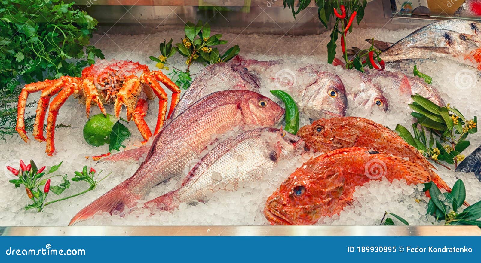 Raw Fish and Shellfish on Supermarket Display, Toned Stock Image ...