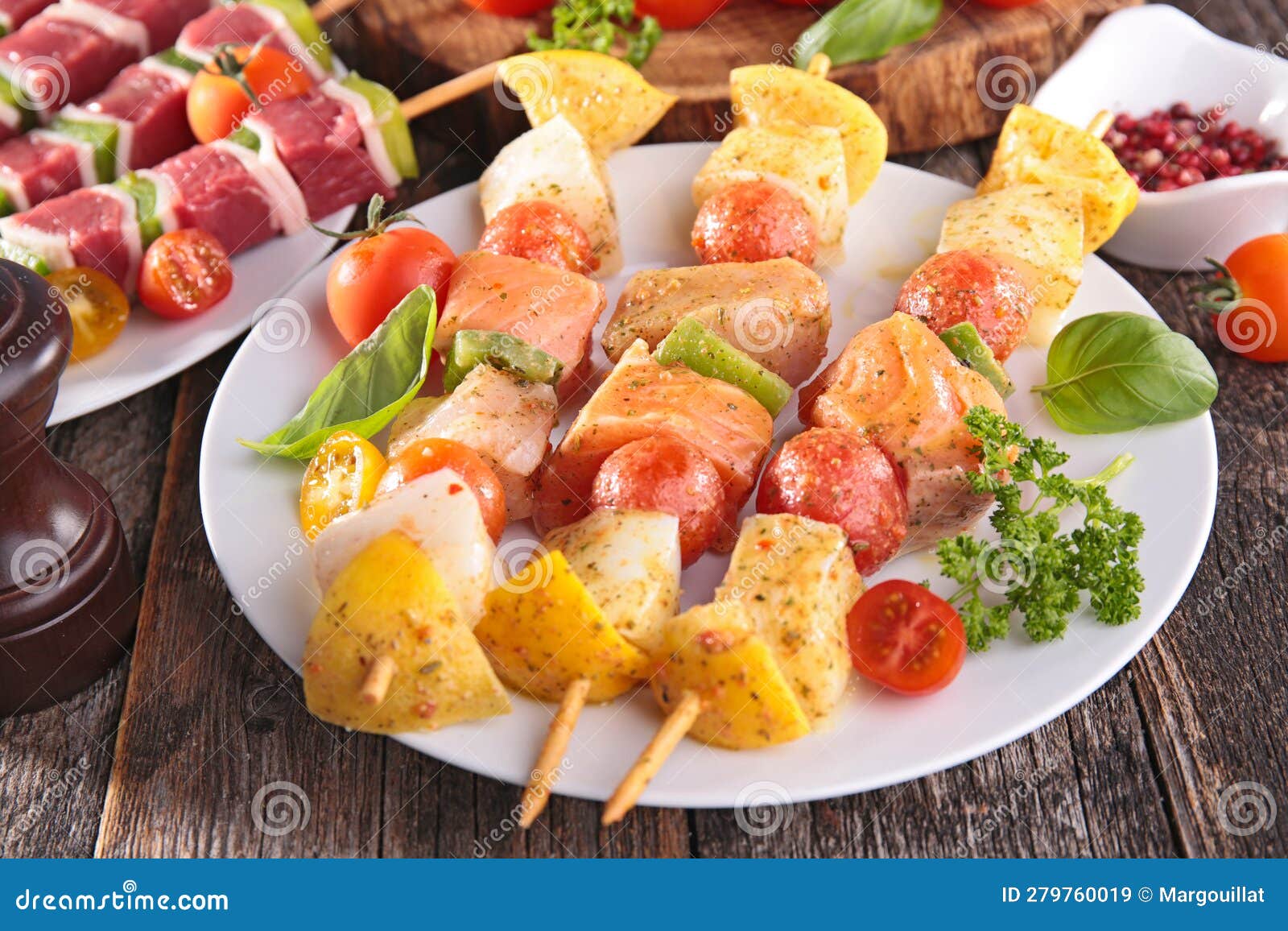 Raw Fish Skewer and Raw Beef Skewer Stock Image - Image of salmon, diet ...