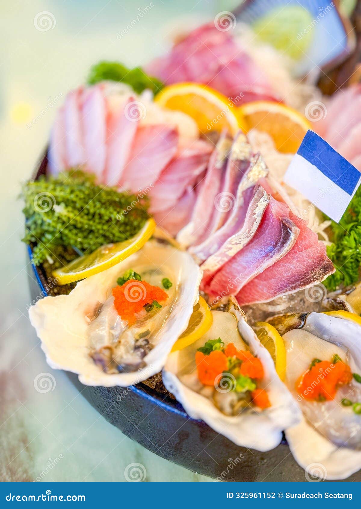 Raw Fish Slice and Oyster Serve on the Table Stock Photo - Image of ...