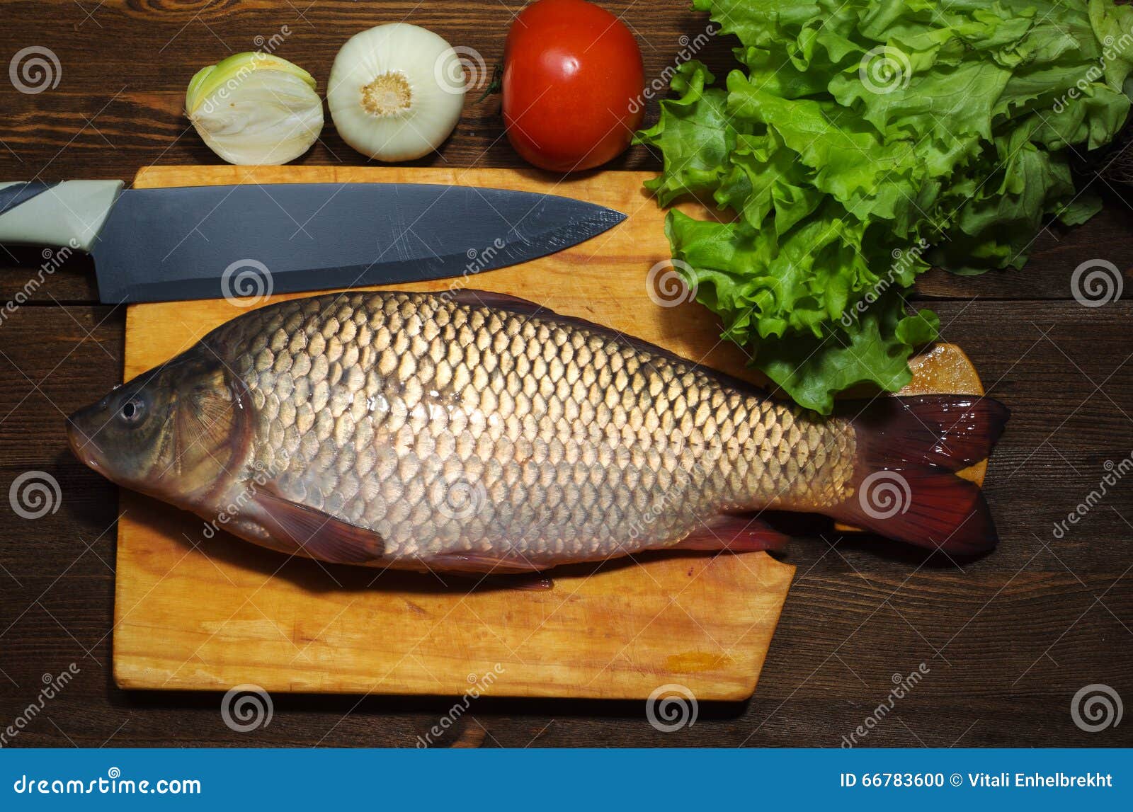 Raw Fish on Wooden Table As Background Stock Photo - Image of market ...