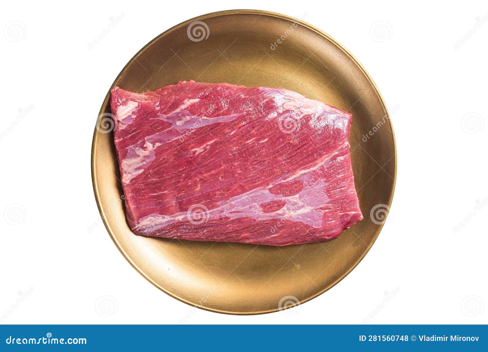 Raw Flank Beef Marbled Meat Steak on Butcher Table. Isolated on White ...