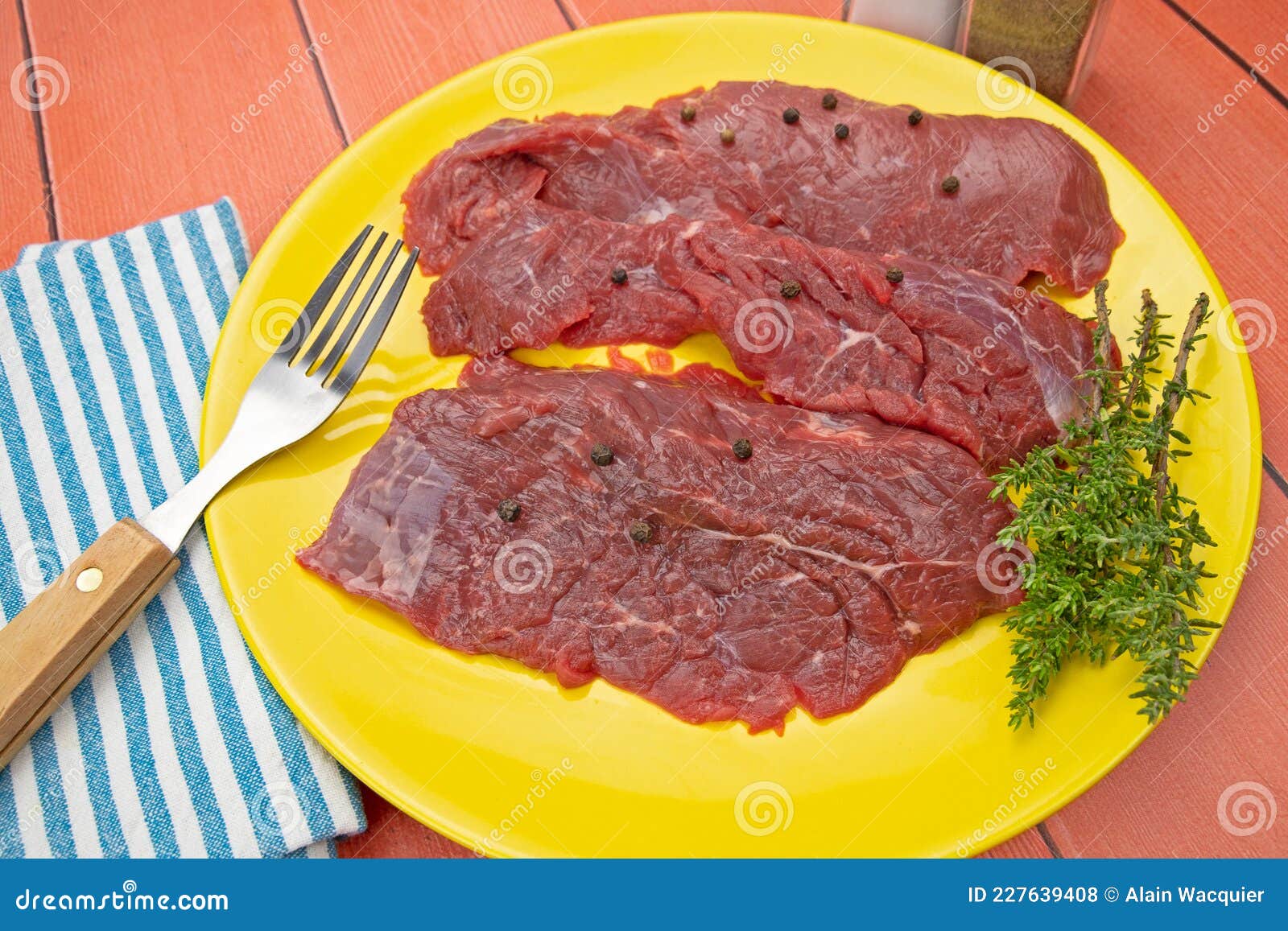 Raw flank steaks stock photo. Image of meat, plate, table - 227639408