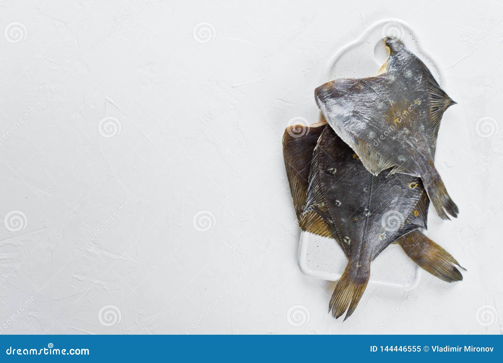 Raw Flounder. White Background, Top View, Space for Text. Stock Image ...