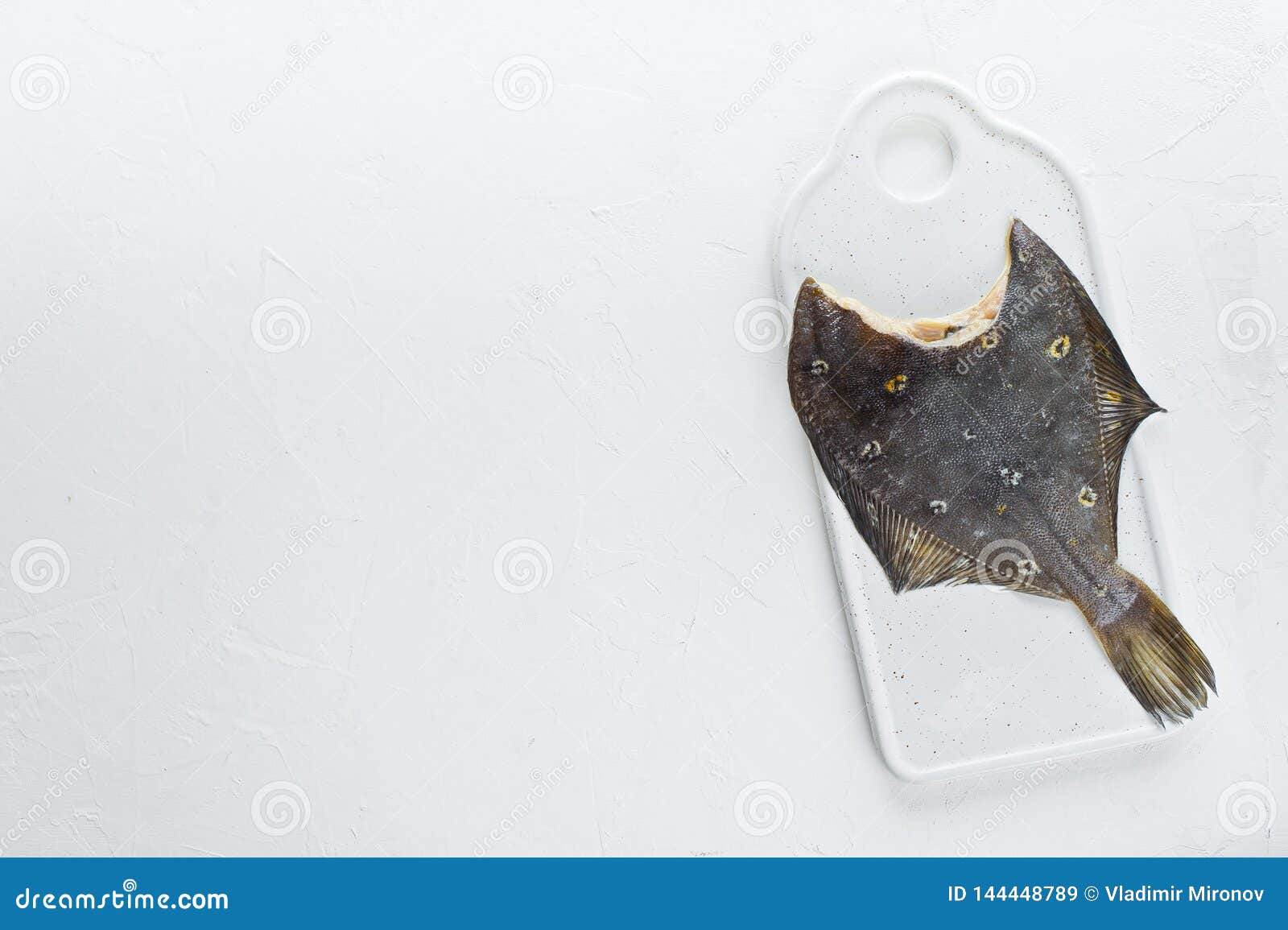 Raw Flounder. White Background, Top View, Space for Text. Stock Image ...