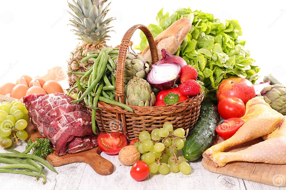 Raw Food, Fruit-vegetable and Meat Stock Photo - Image of beef, chicken ...