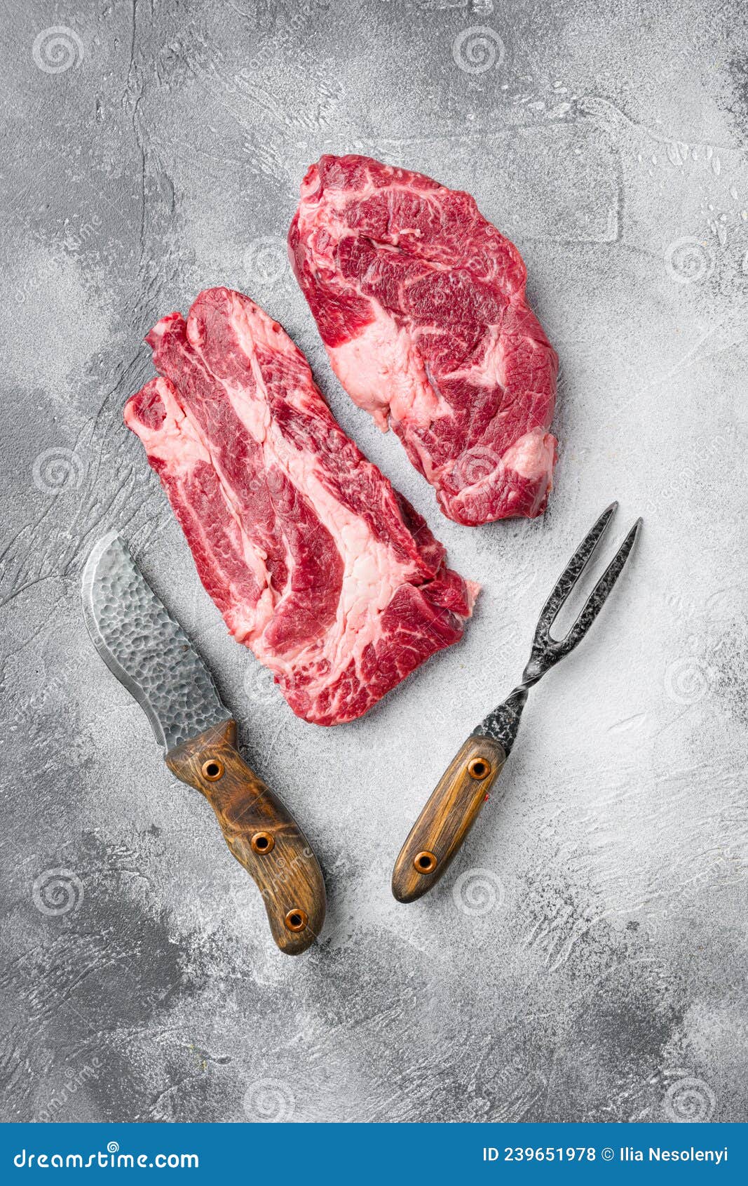Raw Fresh Chuck Roll Steak with Herbs, on Gray Stone Table Background ...