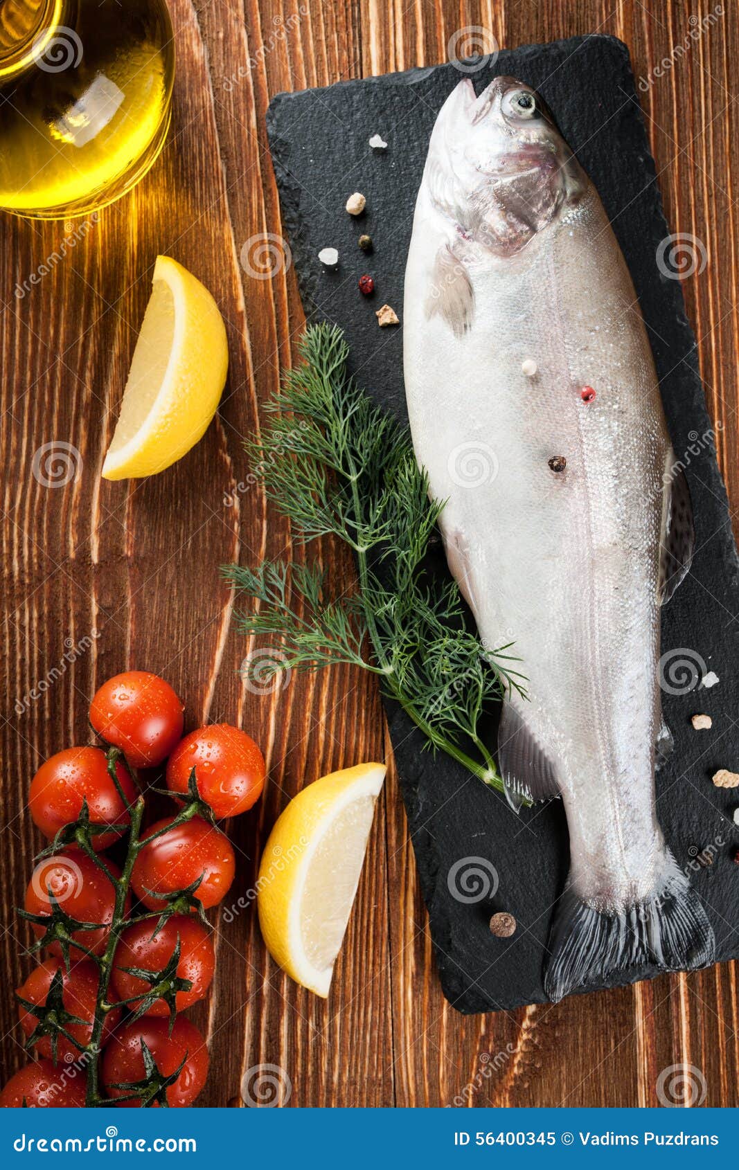 Raw fresh fish, top view stock image. Image of trout - 56400345
