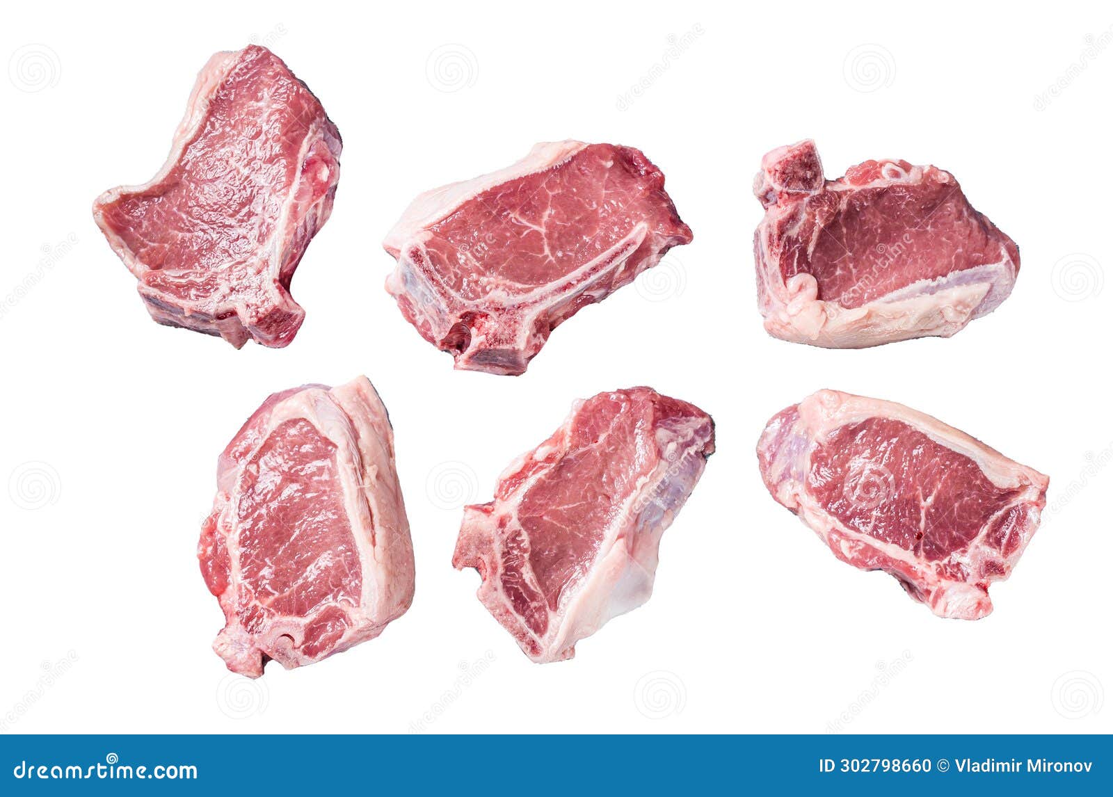 Raw Fresh Lamb Loin Chops Cutlets. Isolated on White Background, Top ...