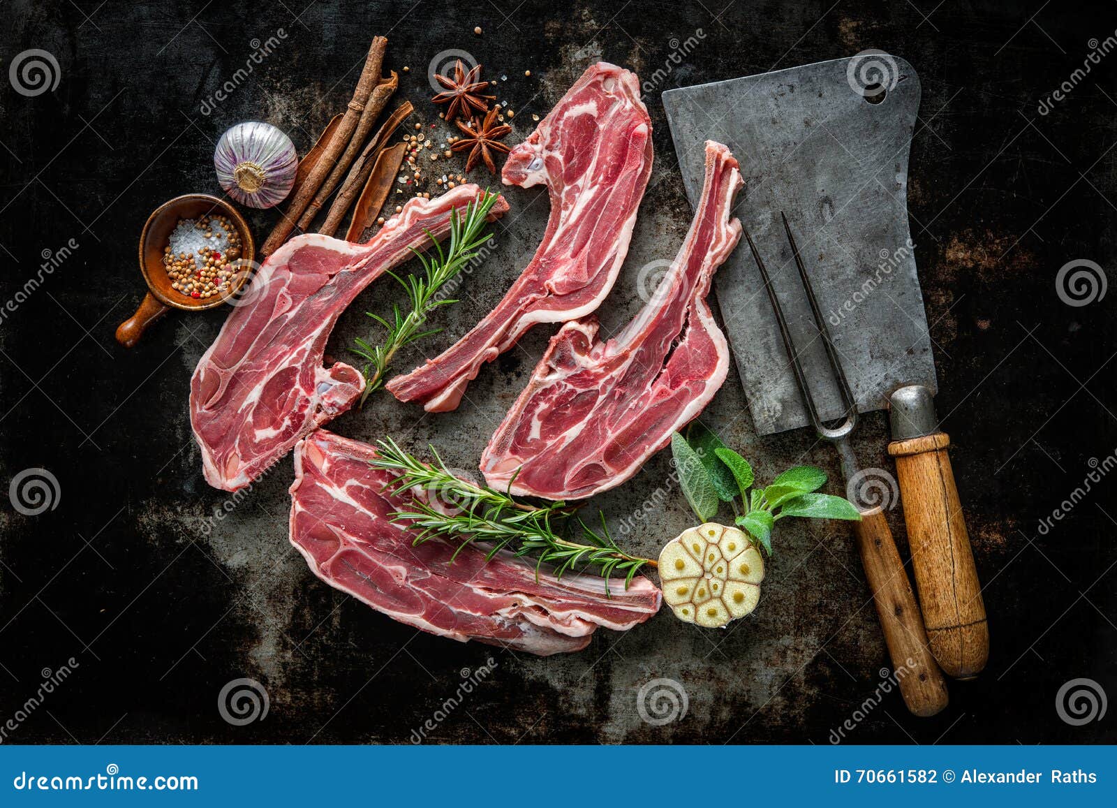 Raw Fresh Lamb Meat on Dark Background Stock Photo - Image of ...
