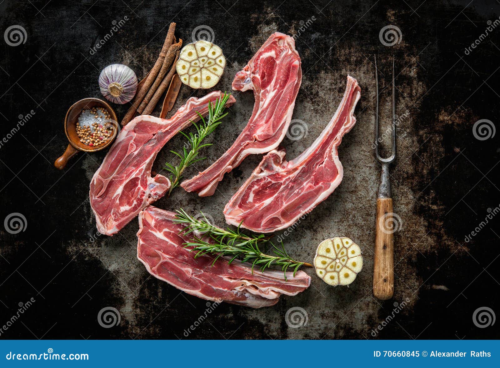 Raw Fresh Lamb Meat on Dark Background Stock Image - Image of chop ...